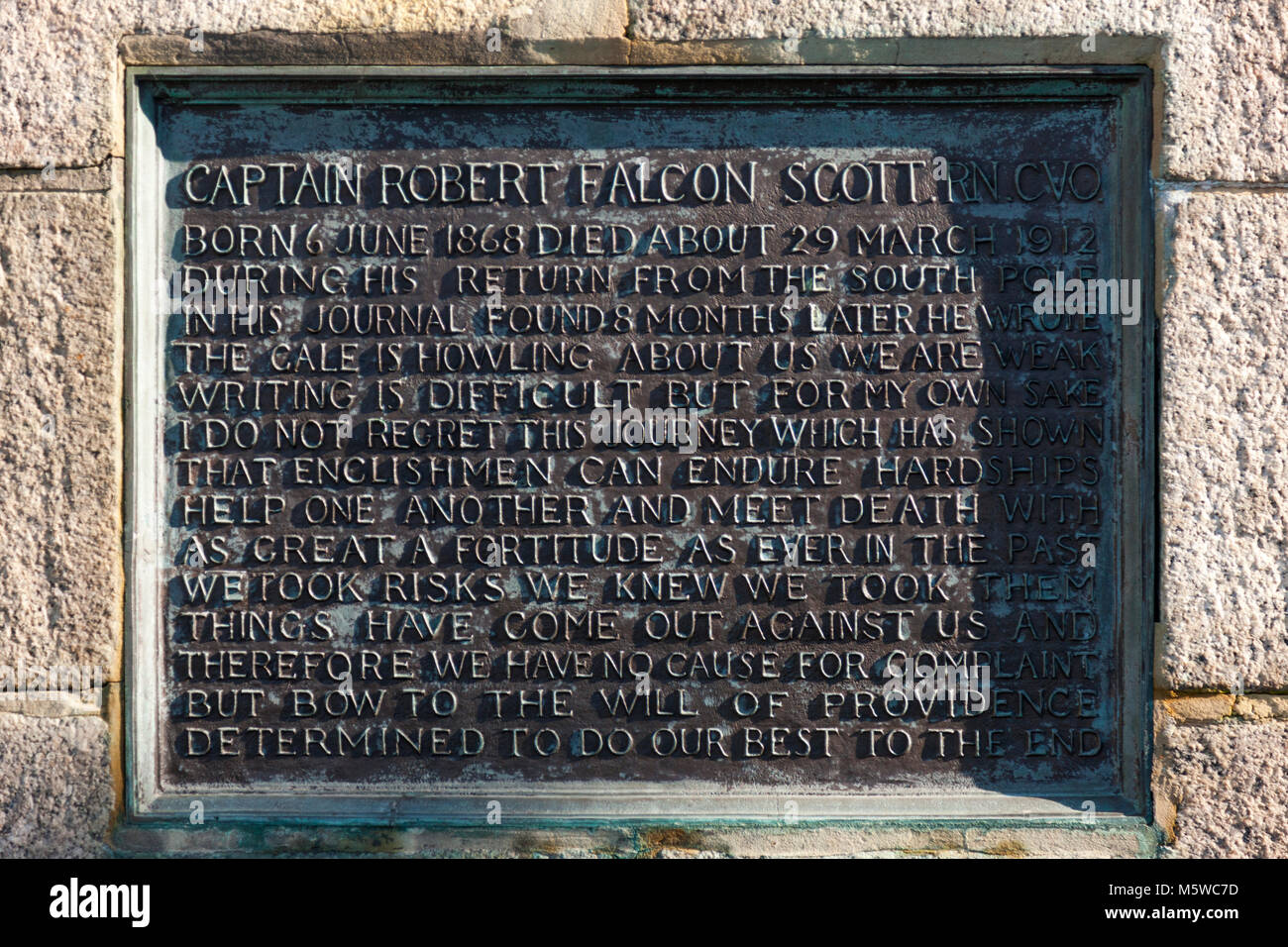 Plaque & inscription on Scott Memorial statue of Robert Falcon Scott ...