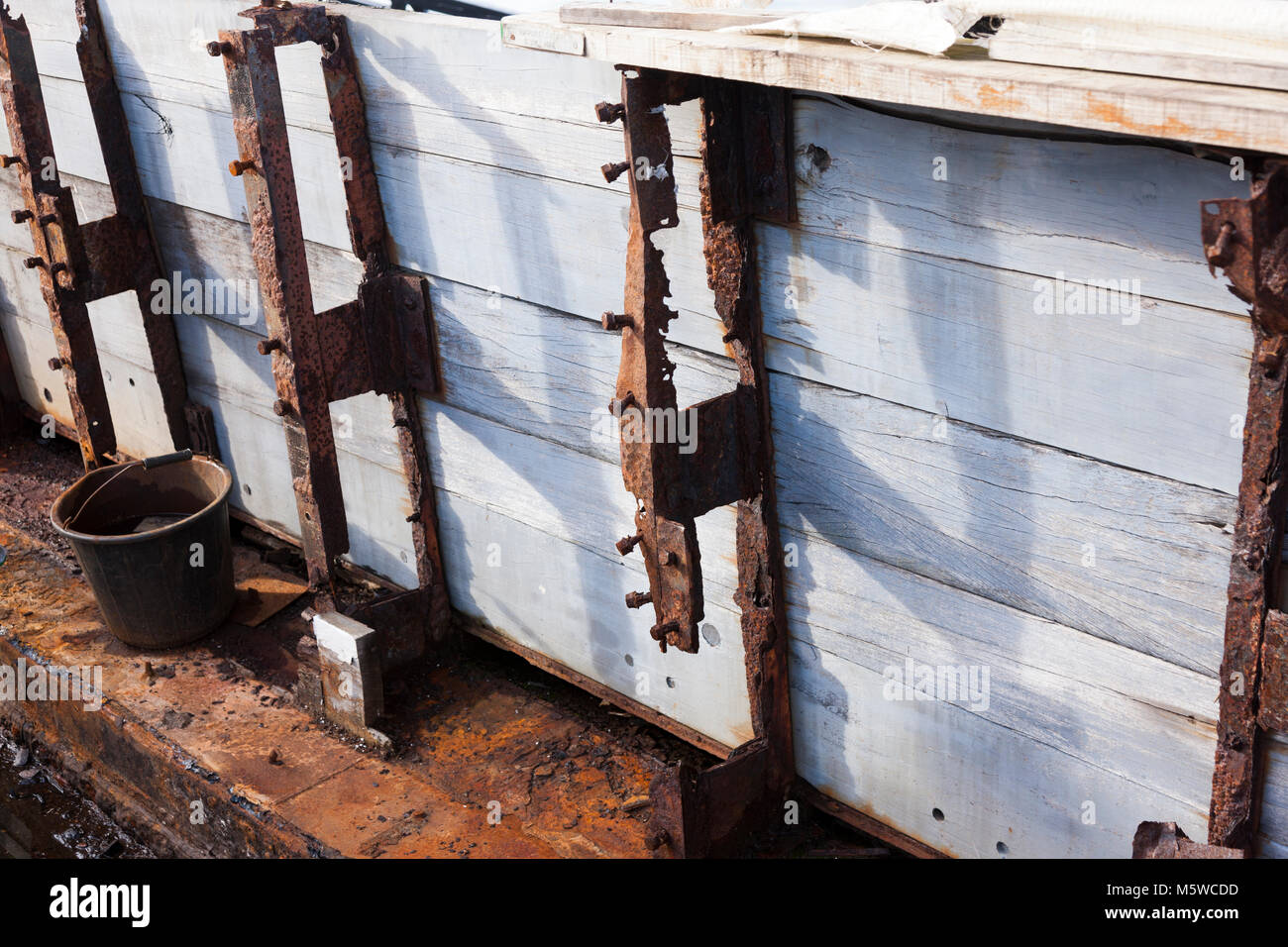 Rusting steel frame of the bulwarks being repaired as part of The ...
