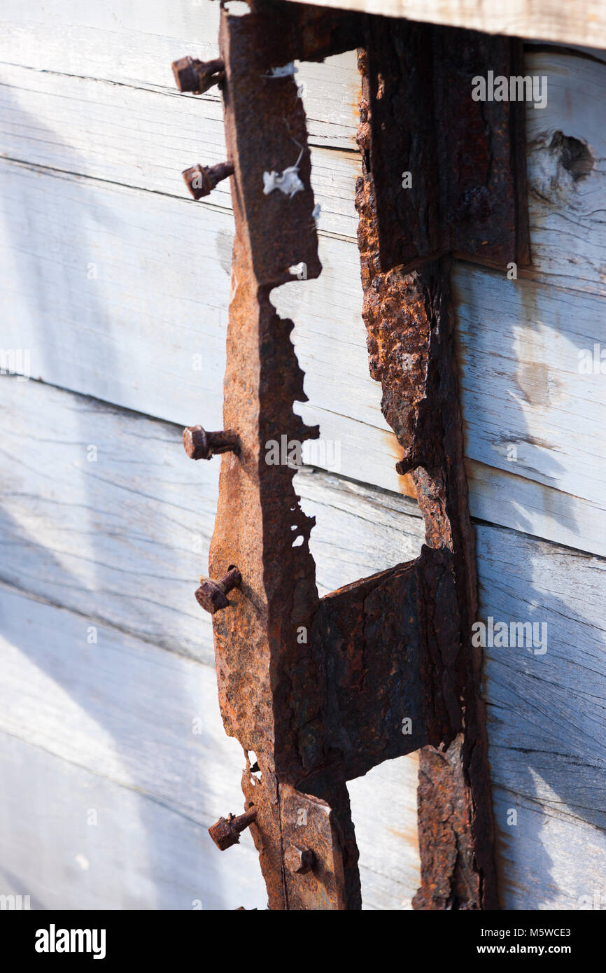 Rusting steel frame of the bulwarks being repaired as part of The ...