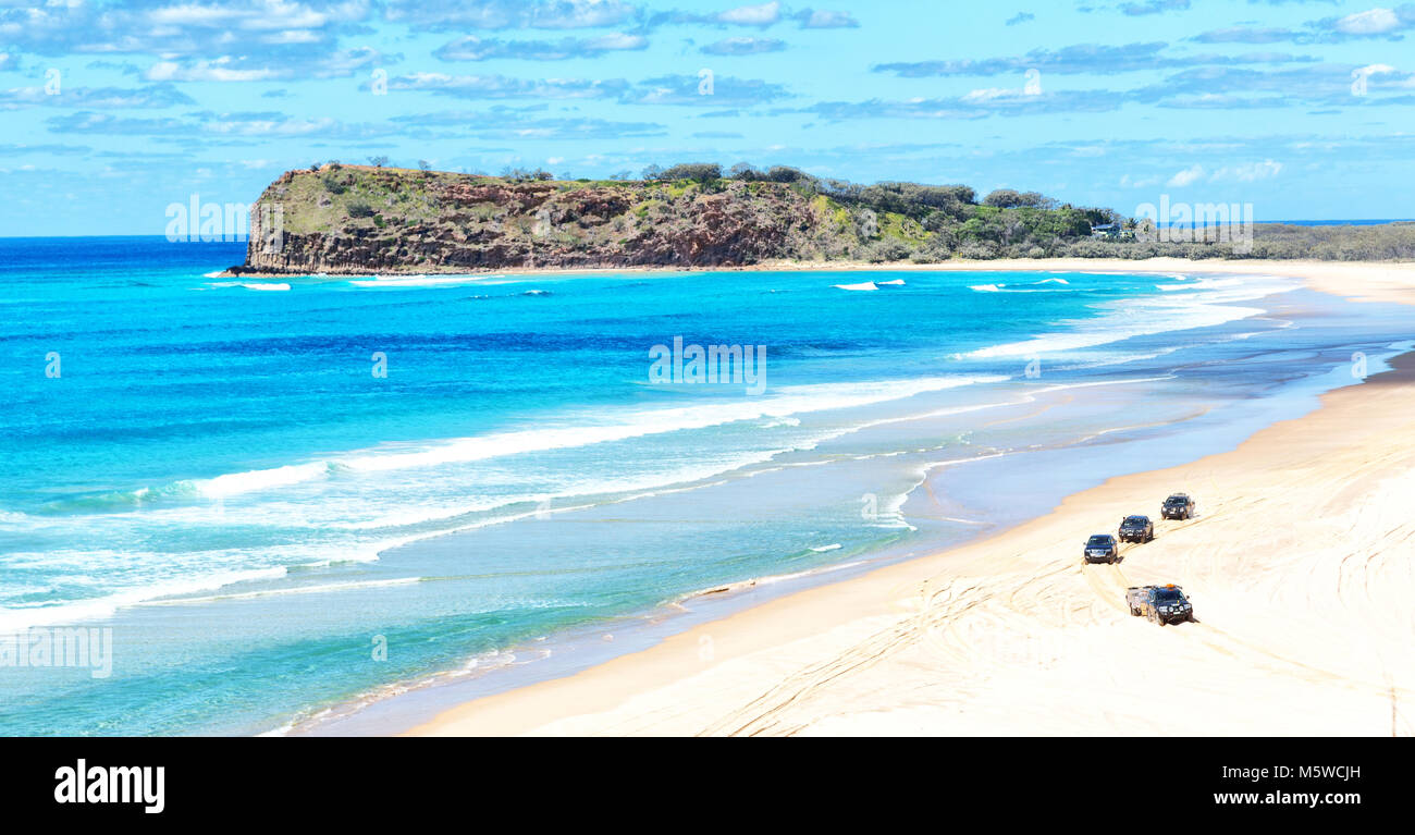 in australia fraser island the beach near the rocks in the wave of ...