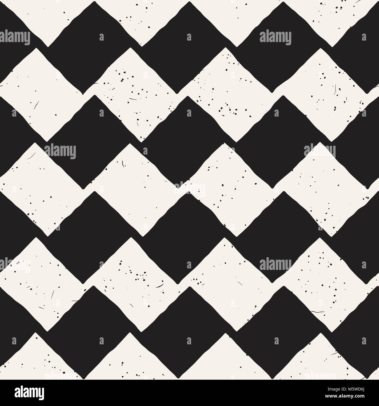 Hand drawn abstract seamless pattern in black and white. Retro grunge ...