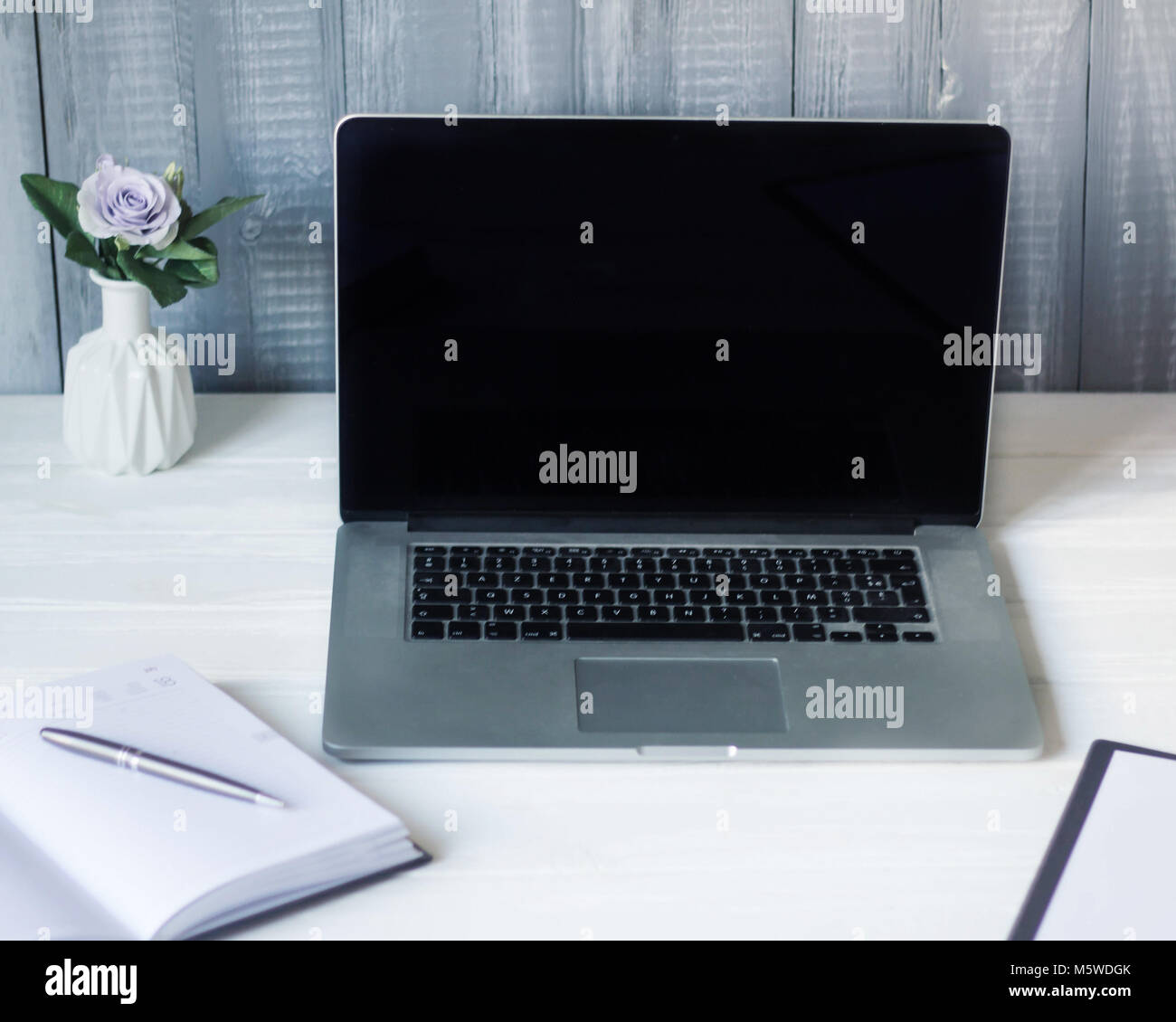 laptop and documents in the workplace Stock Photo - Alamy