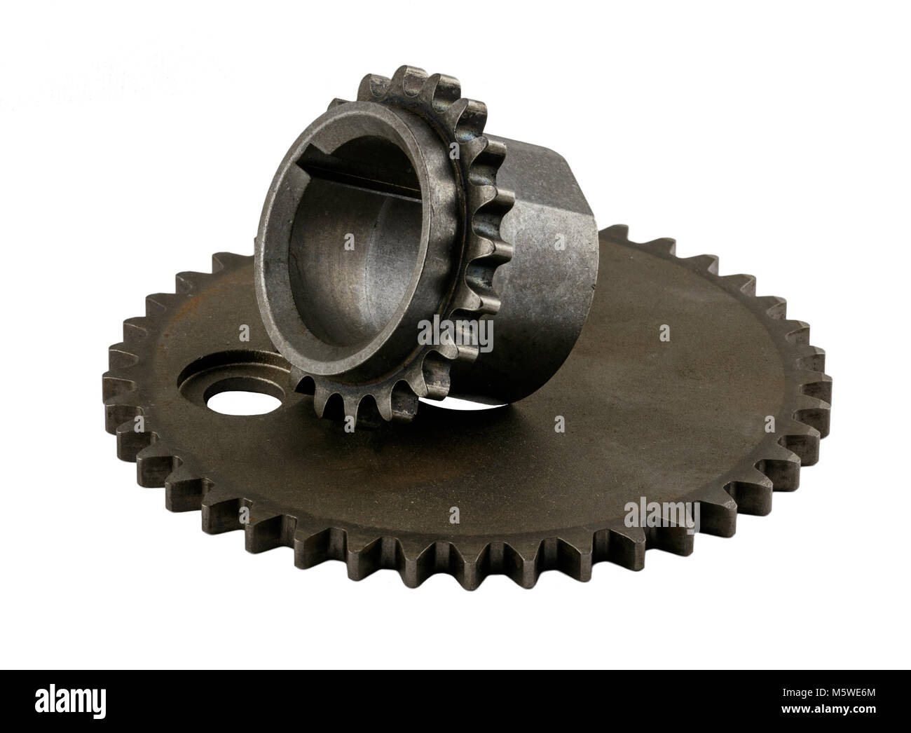 2 antique vintage american automobile camshaft timing gears on a white ...