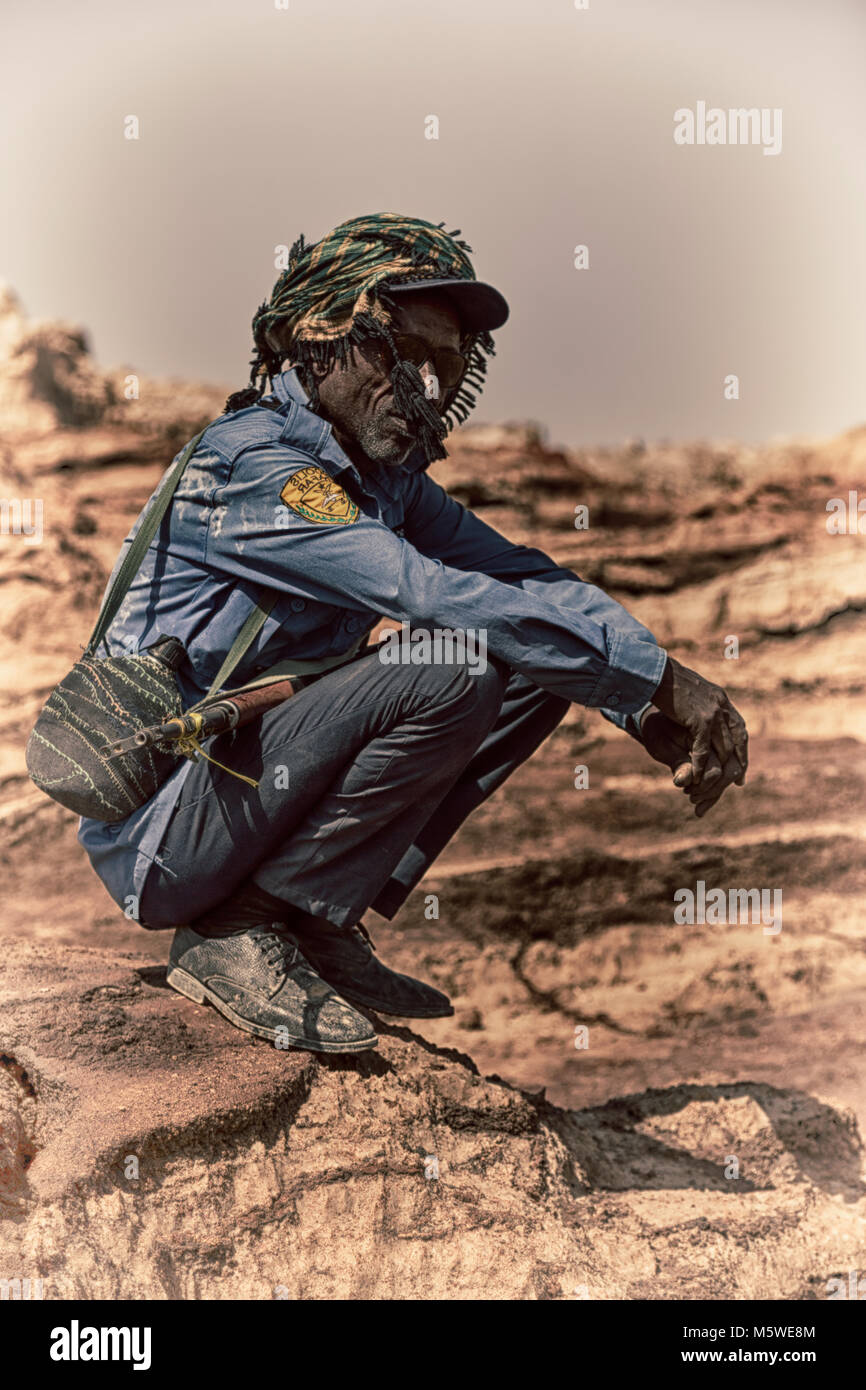 ETHIOPIA,DANAKIL-CIRCA JANUARY 2018--unidentified irregular soldier ...