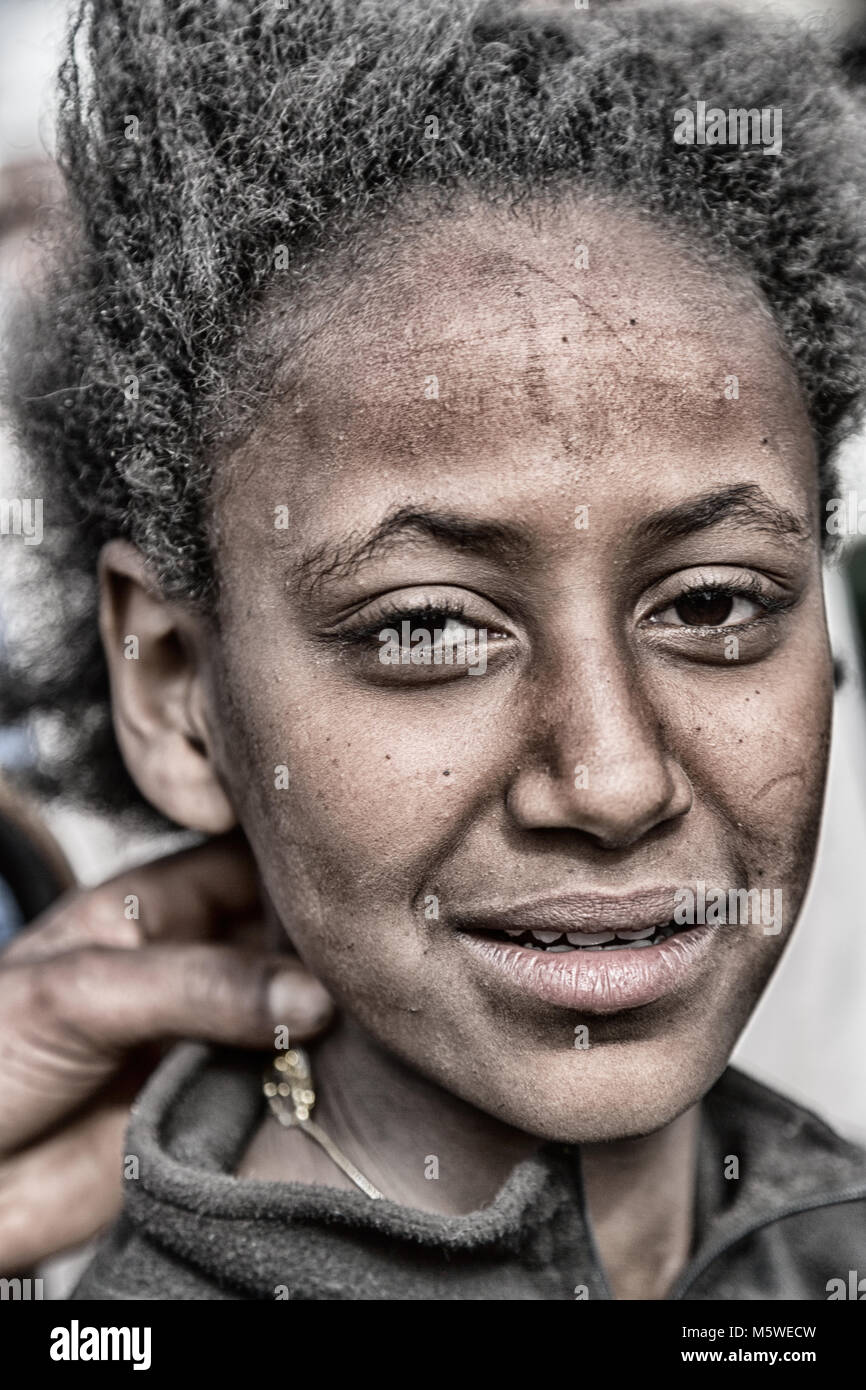 ETHIOPIA,LALIBELA-CIRCA JANUARY 2018--unidentified young girl in the ...