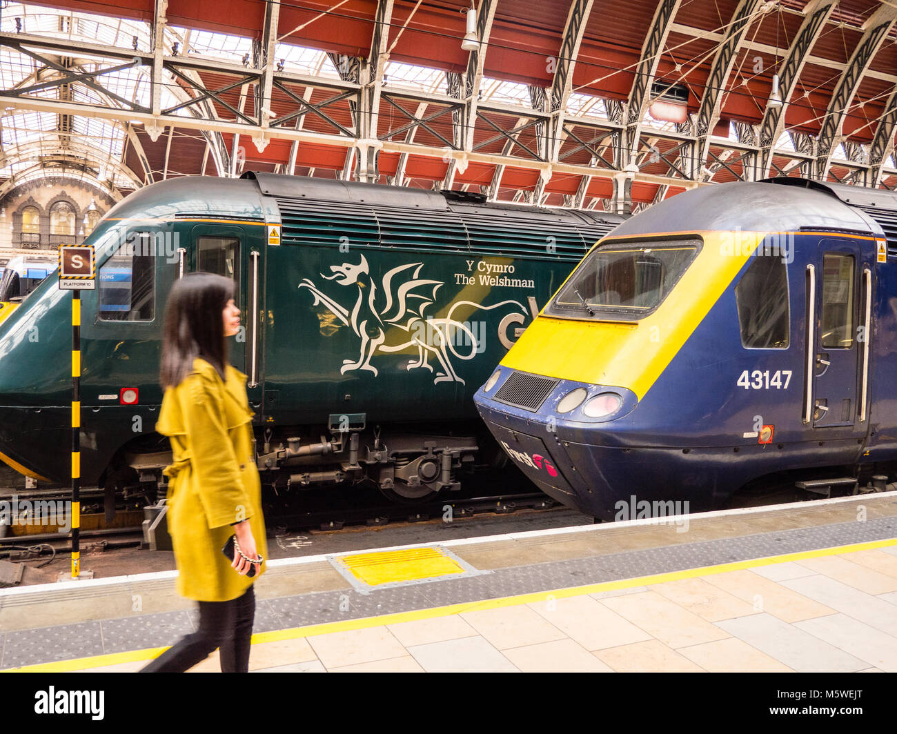 Japanese Tourist and Two GWR Trains at Paddington Station, London ...