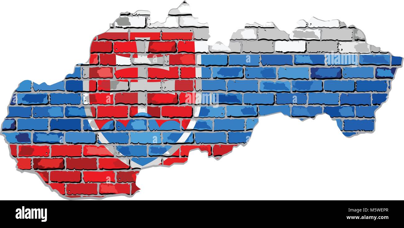 Slovak Republic map on a brick wall - Illustration, Grunge map and flag ...