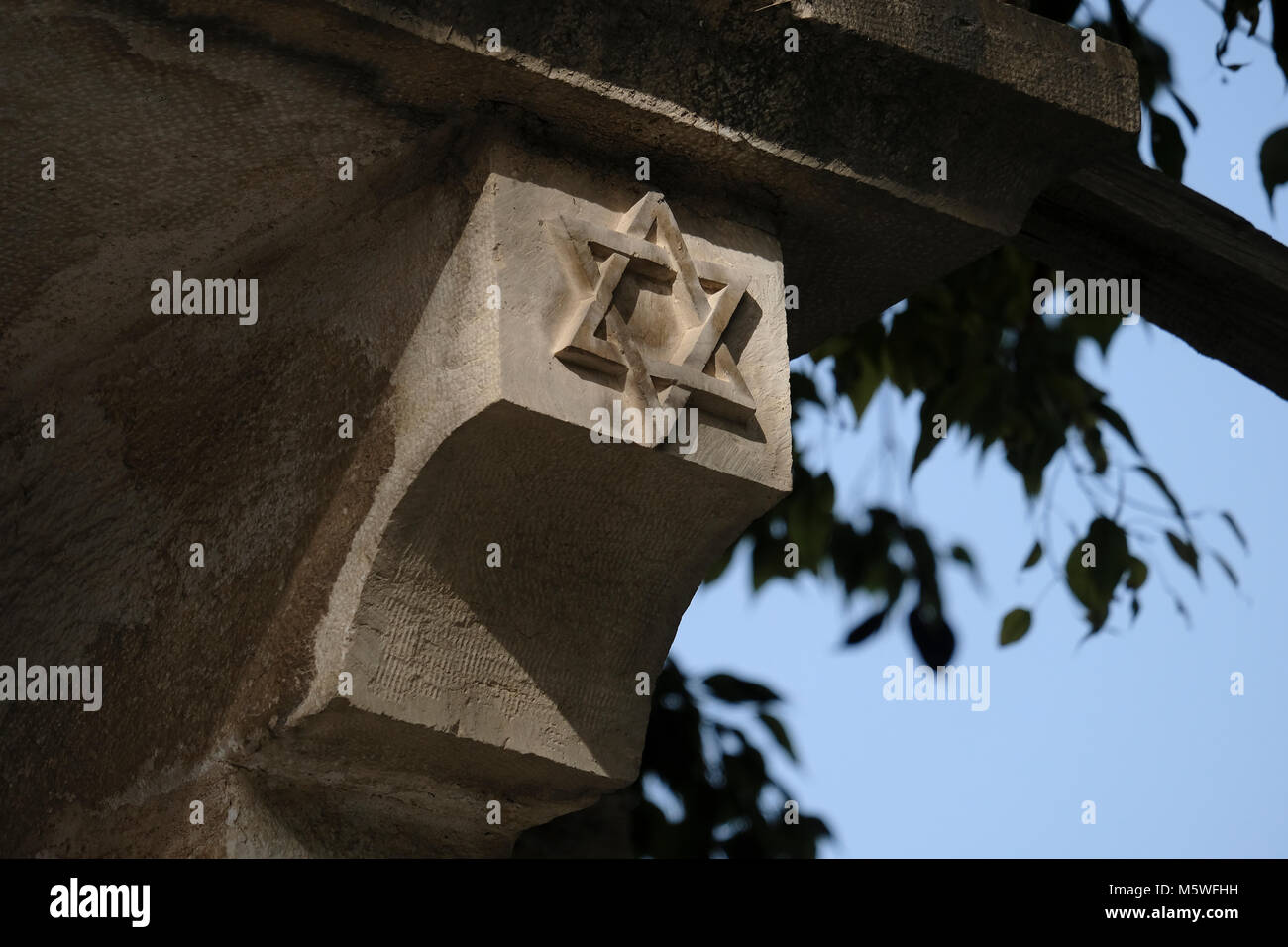 The Jewish Star of David engraved in a terrace supporting bracket of an ...