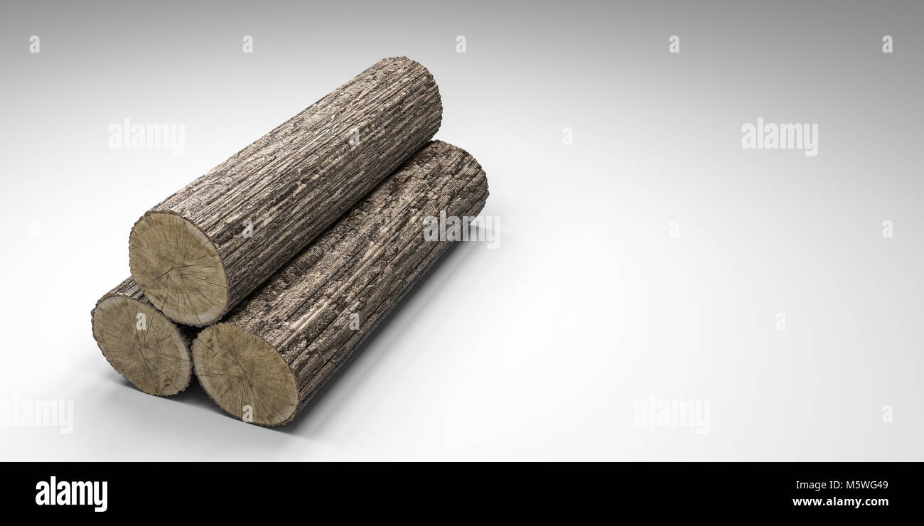 3d illustration of a wooden trunk section isolated on white background ...