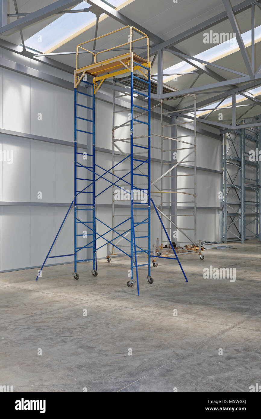 Movable Scaffold Platform Tower in Distribution Warehouse Stock Photo ...