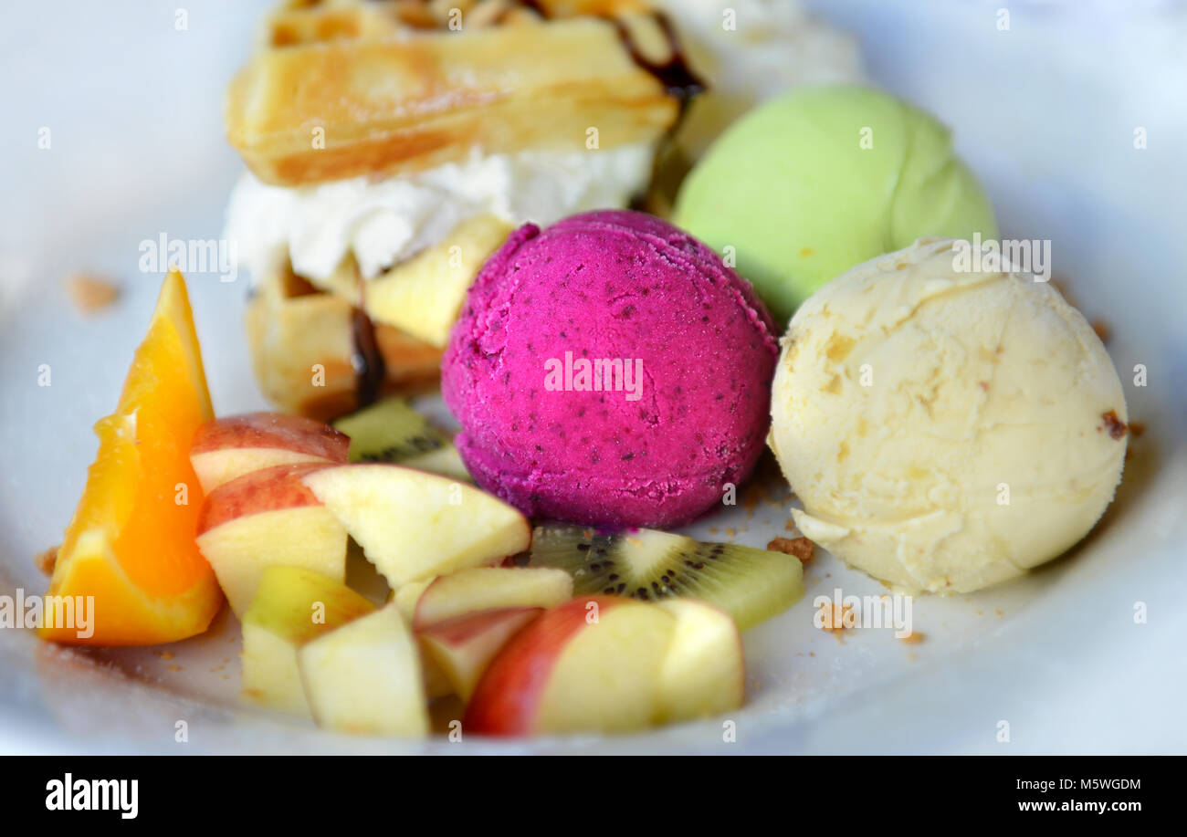 Set Ice cream mix fruit have three kind of fruit ice cream style Stock ...