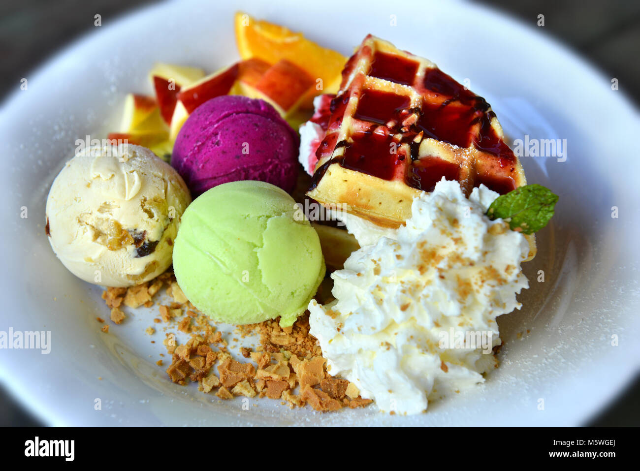 Set Ice cream mix fruit have three kind of fruit ice cream style Stock ...