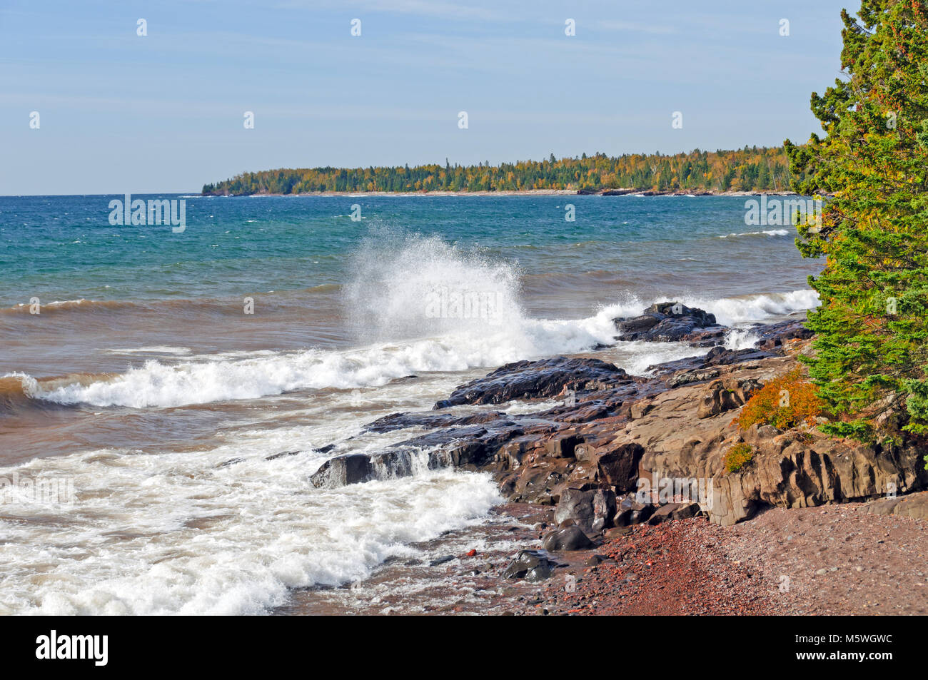 Shore View of Lake Superior near the Cascade River in Minnesota Stock ...