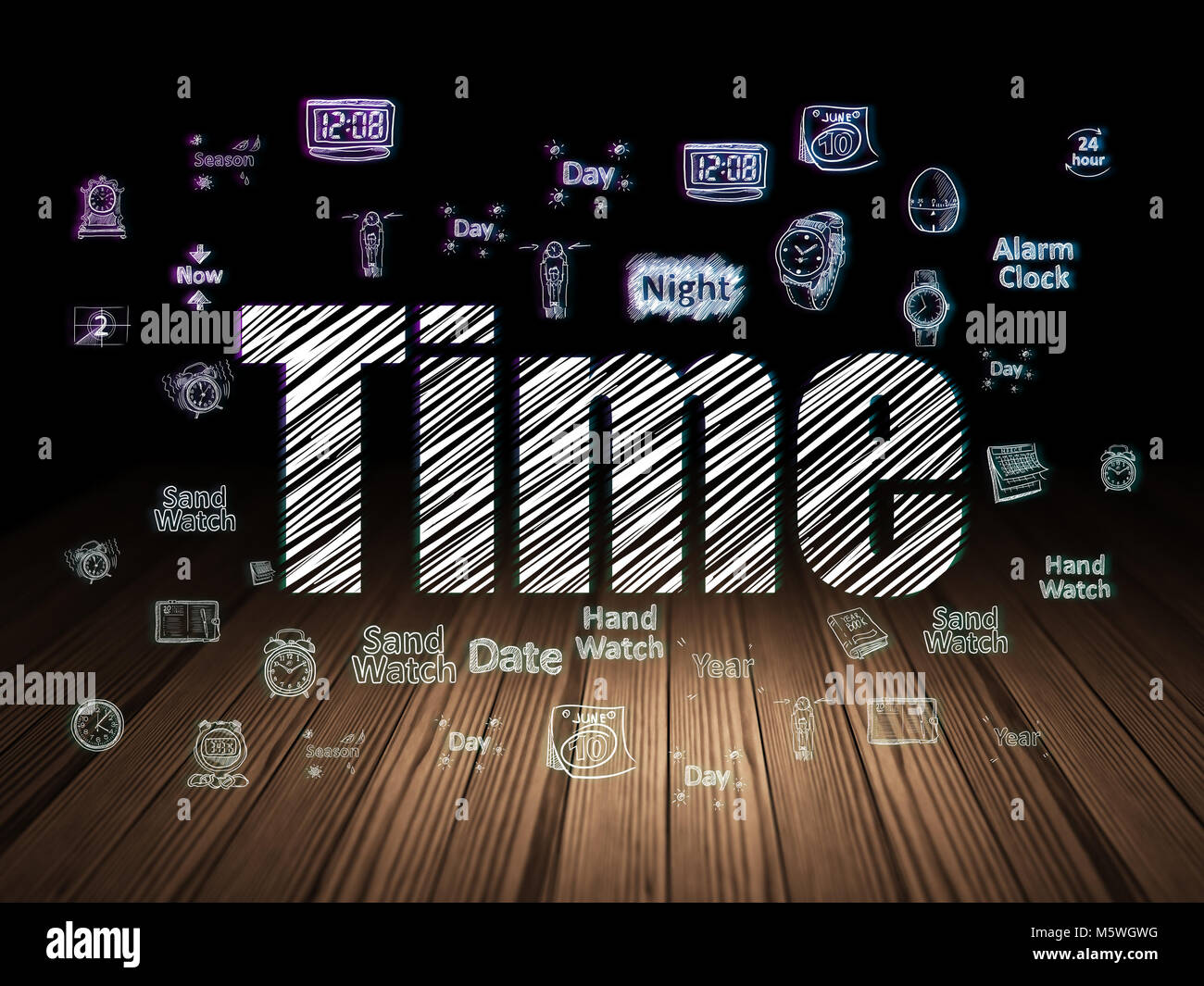 Timeline concept: Time in grunge dark room Stock Photo - Alamy