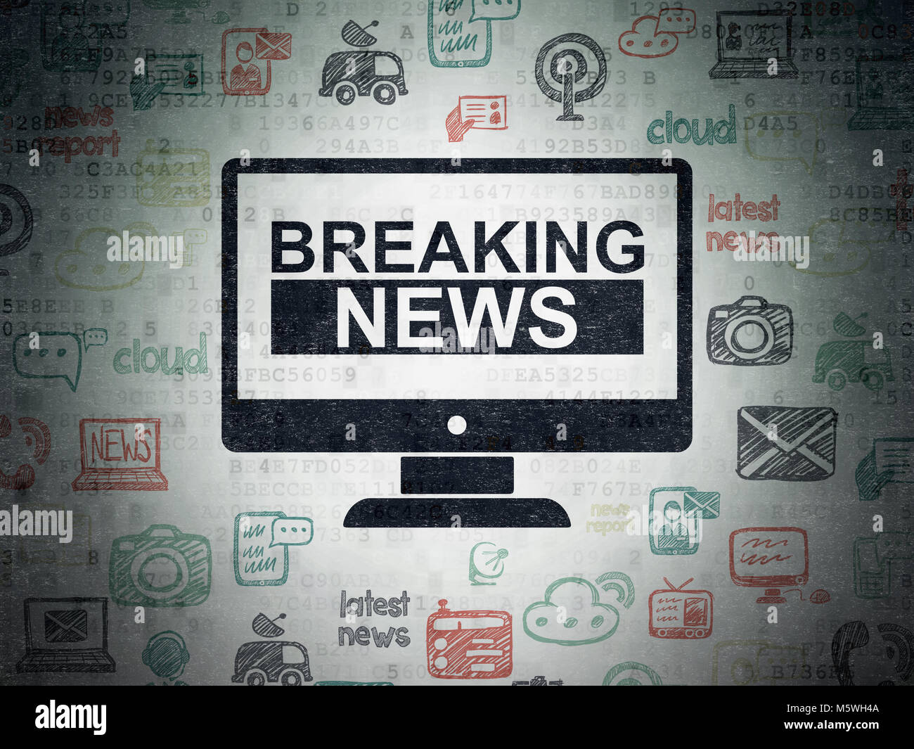 News concept: Breaking News On Screen on Digital Data Paper background ...