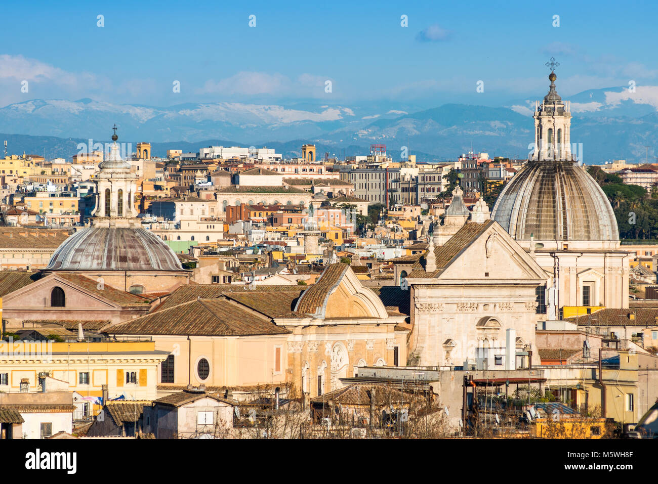 Historic Rome city skyline with domes and spires seen from Janiculum ...