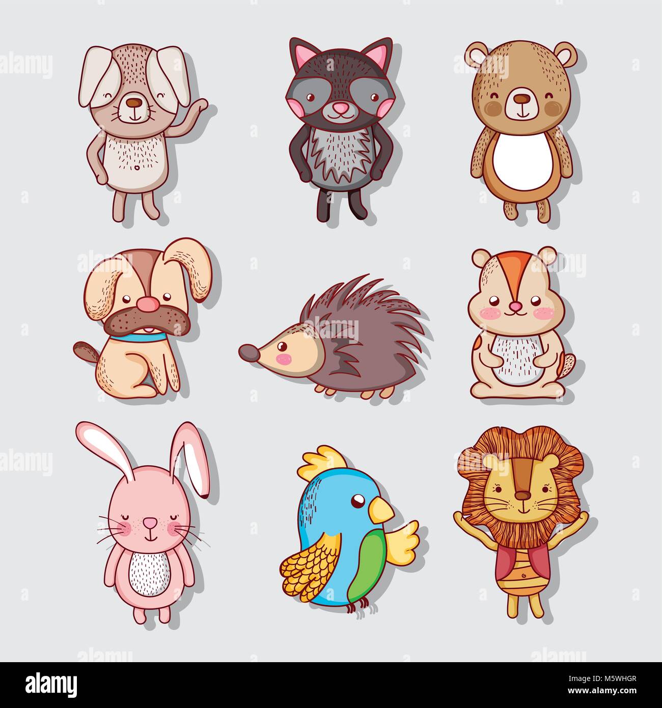 Collection of cute animals doodle cartoons vector illustration graphic ...