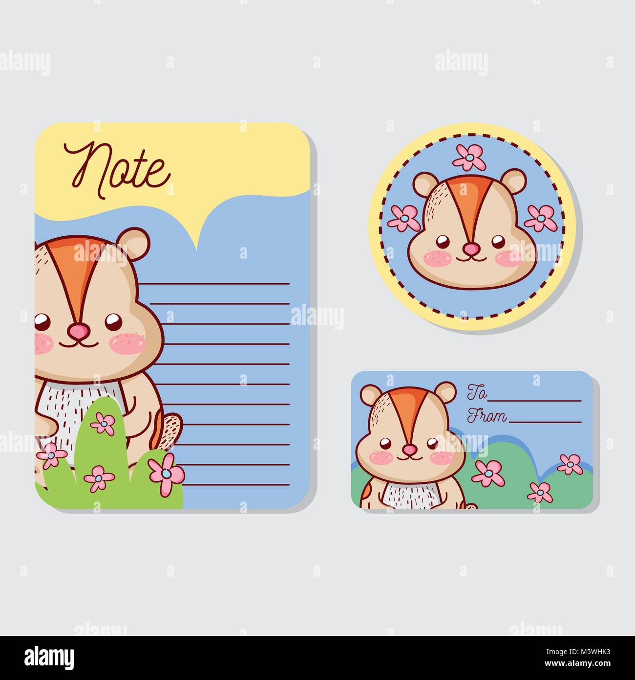 Cute animal paper notes vector illustration graphic design Stock Vector ...
