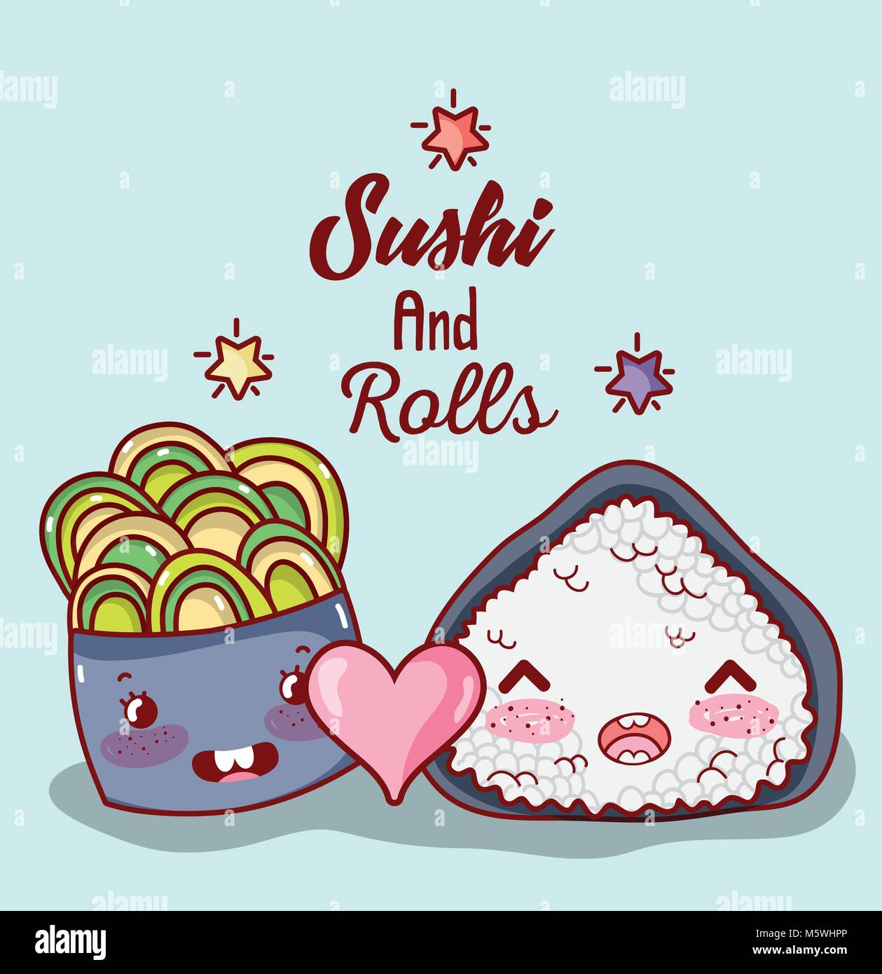 Sushi and rolls cute kawaii cartoons vector illustration graphic design ...