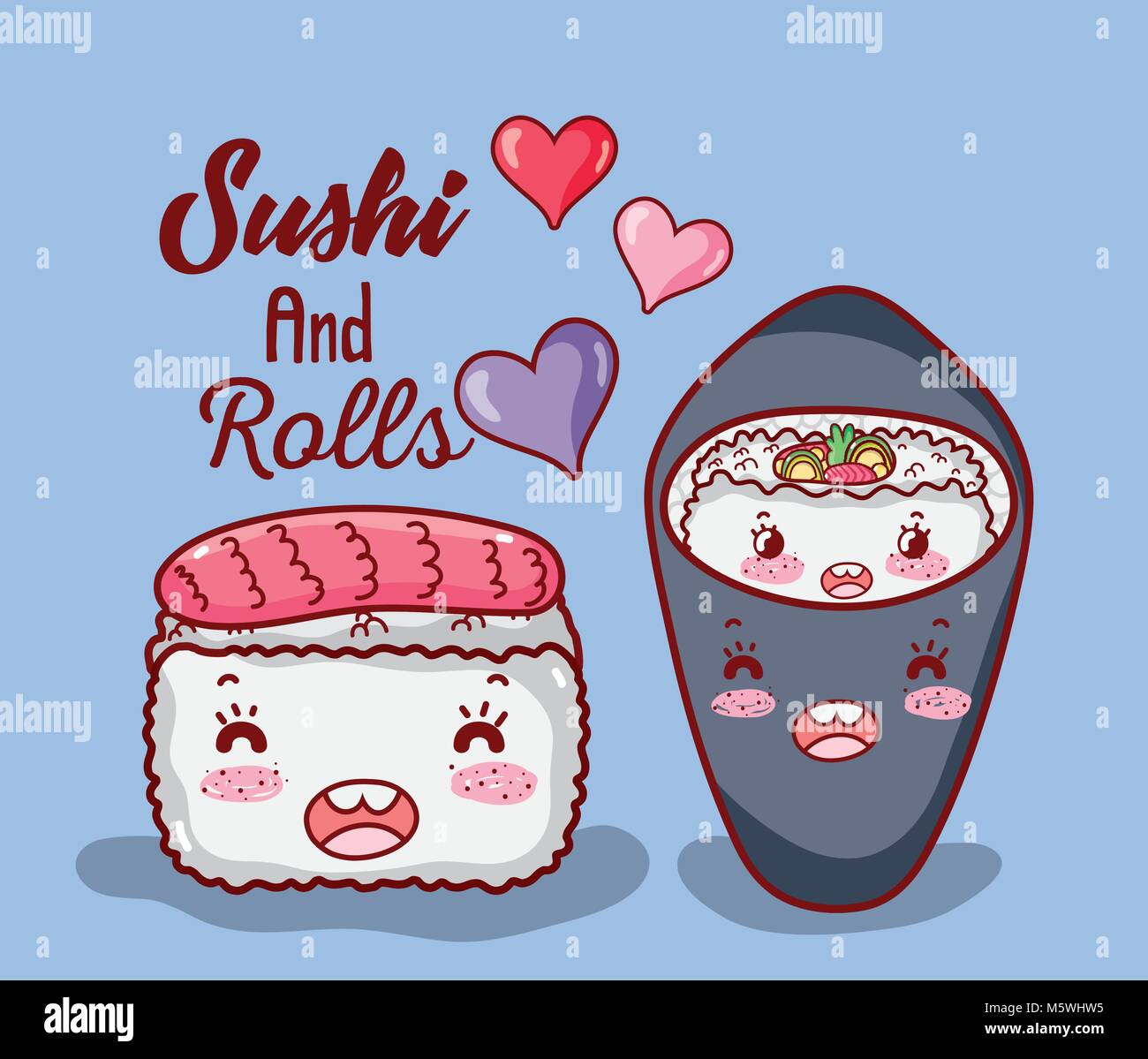 Sushi and rolls cute kawaii cartoons vector illustration graphic design ...