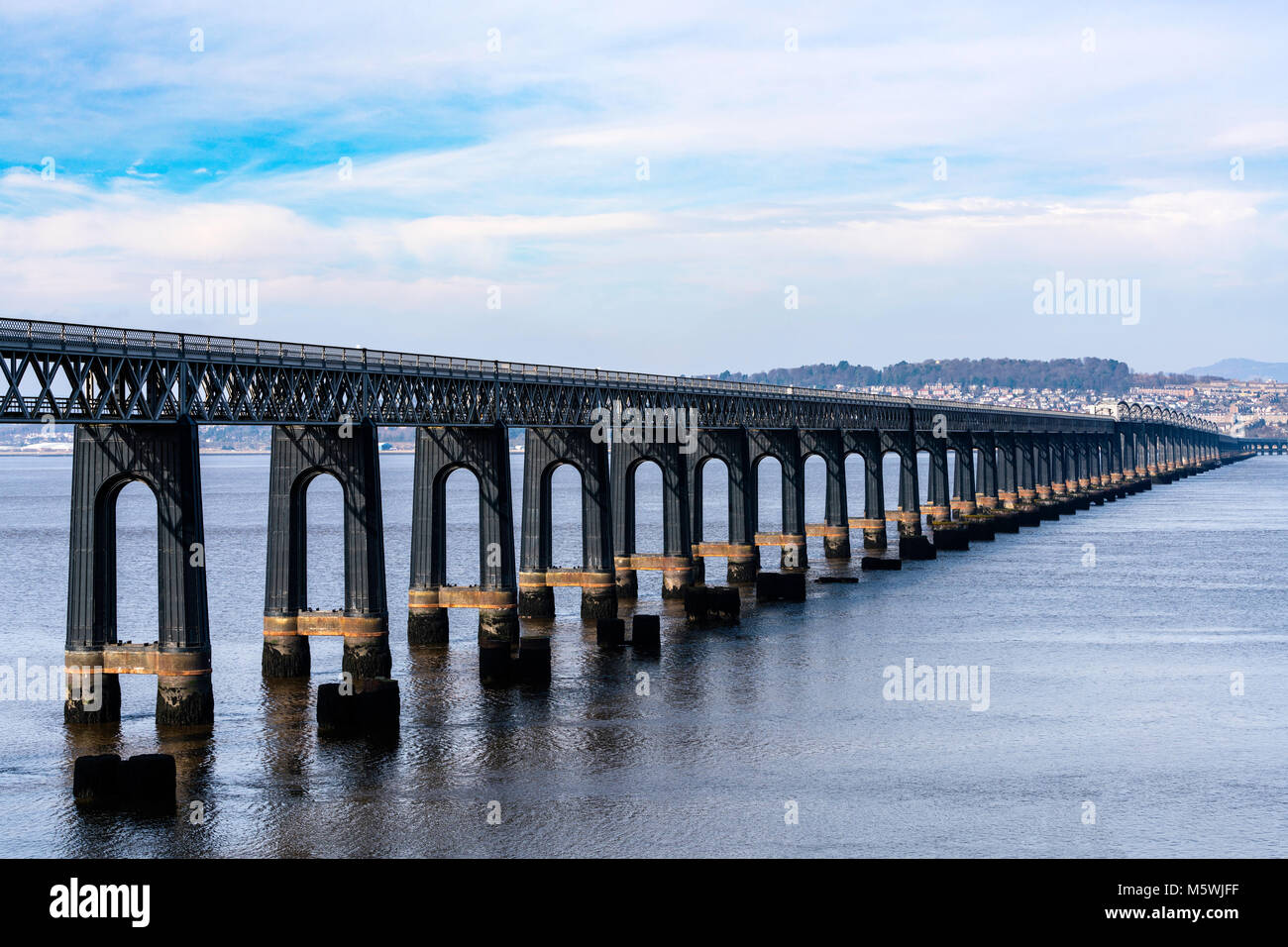 View of Tay Railway bridge crossing the River Tay at Dundee in Scotland ...