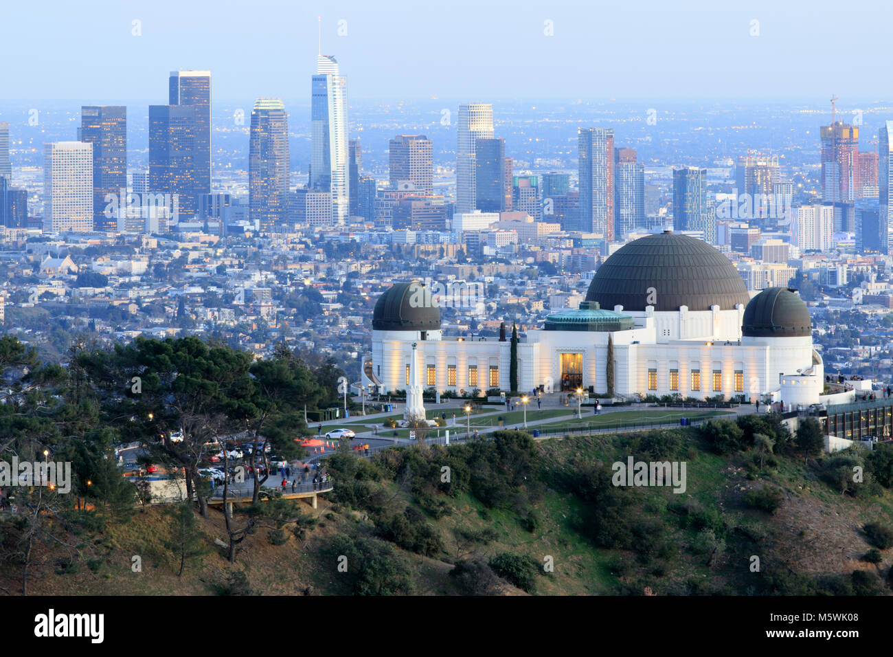 Griffith Observatory Park with Los Angeles Skyline at Dusk Stock Photo ...