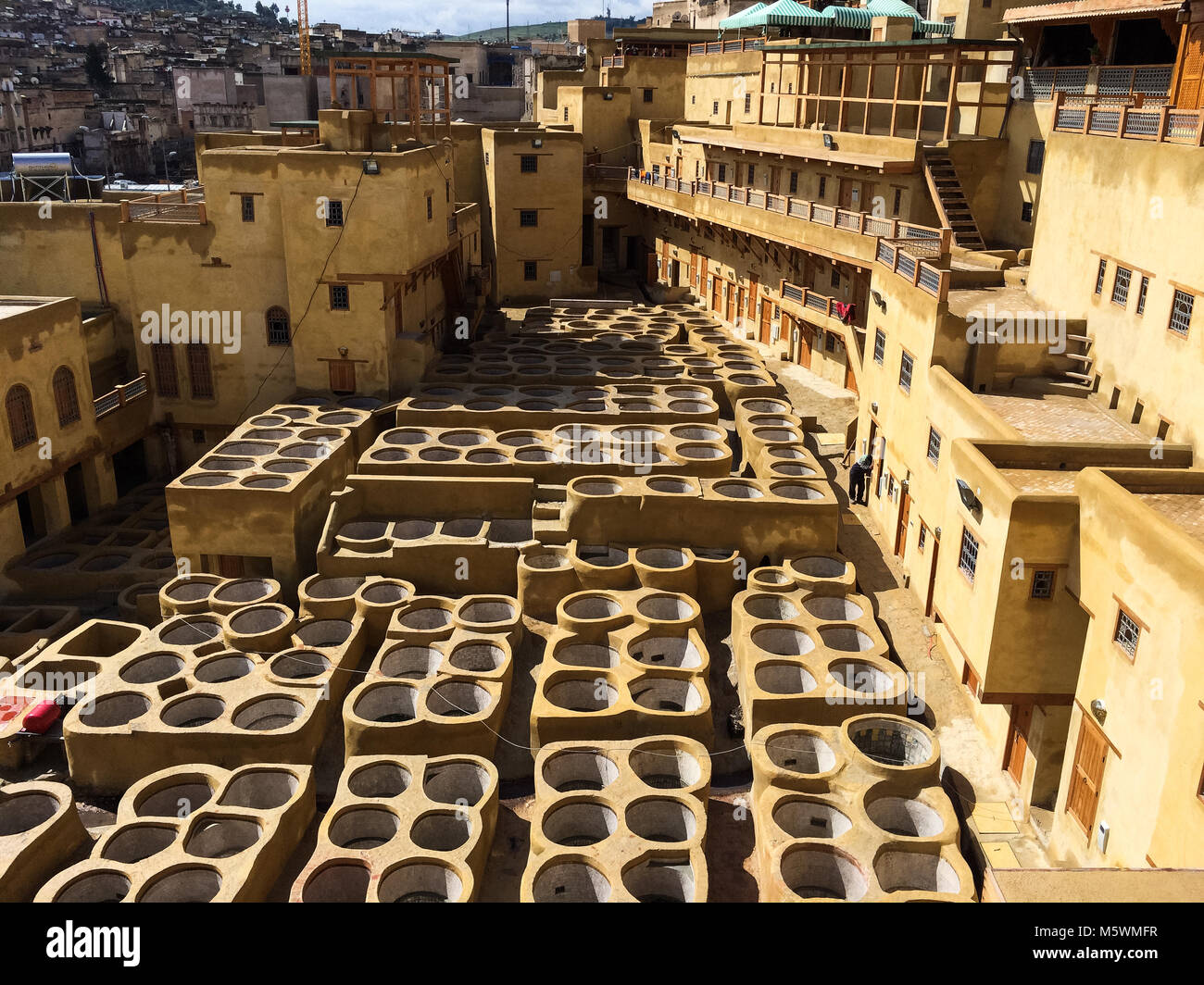 Dye reservoirs in tannery in Fes, Morocco, where the world famous ...