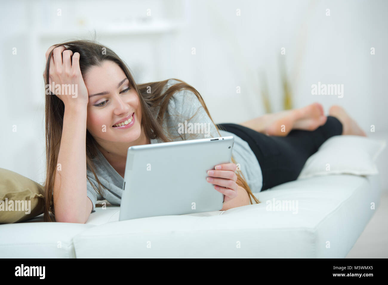 woman with tablet Stock Photo - Alamy