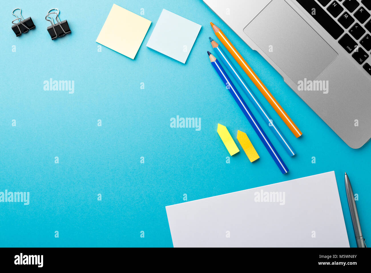 Start of Morning work office desk with computer laptop pencil Sheet ...