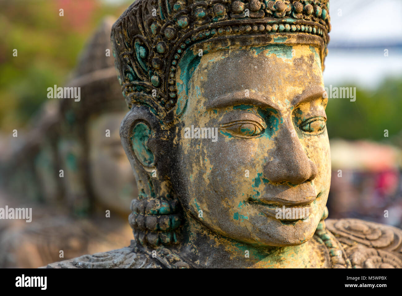 Siem Reap Cambodia February 24, 2018 Heads of figures at a memorial ...