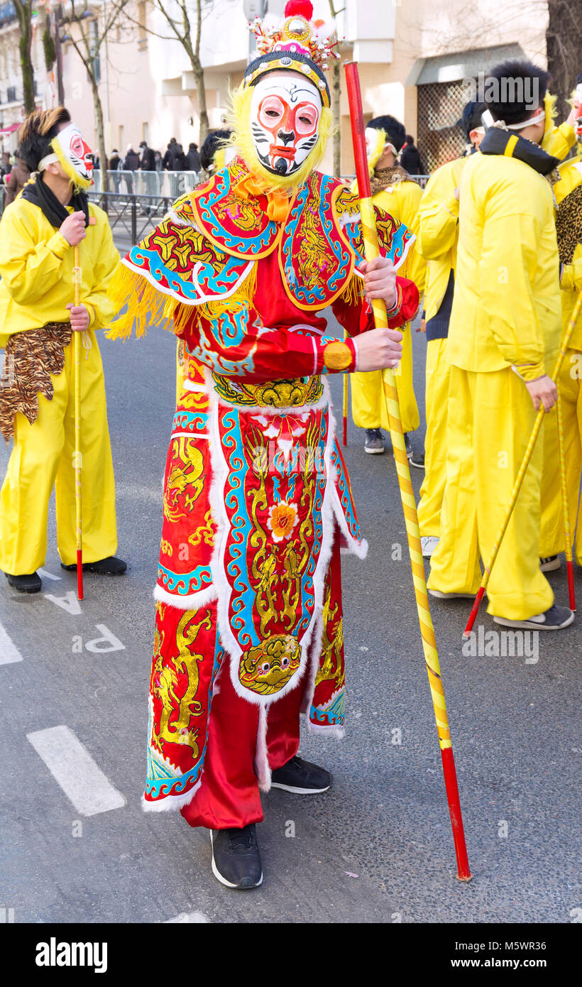 The Chinese performer in traditional costume at the chinese lunar new ...