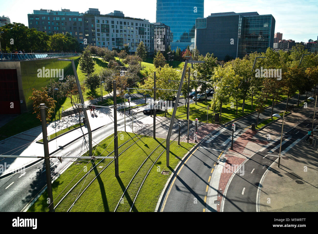 Green Tramway Tracks in Bilbao Stock Photo - Alamy