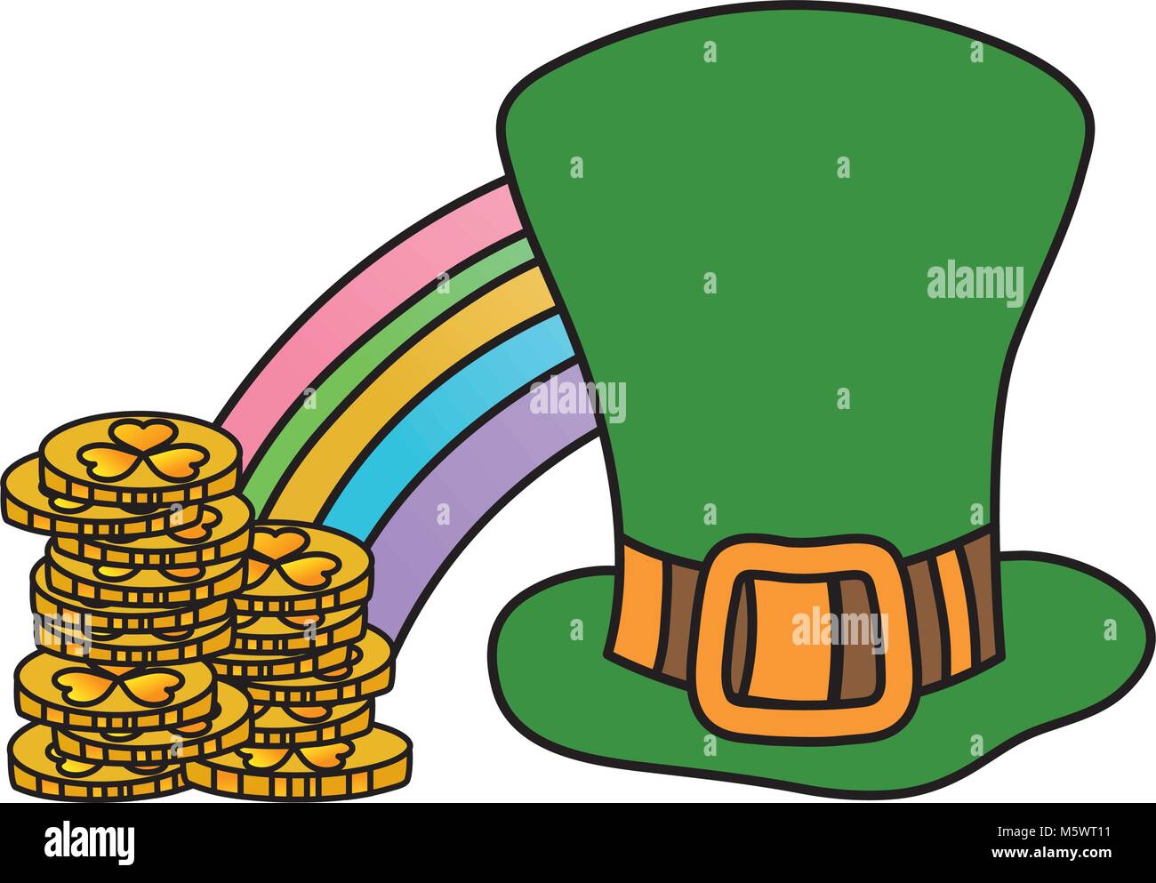 line color st patrick hat with coins gold and rainbow Stock Vector ...