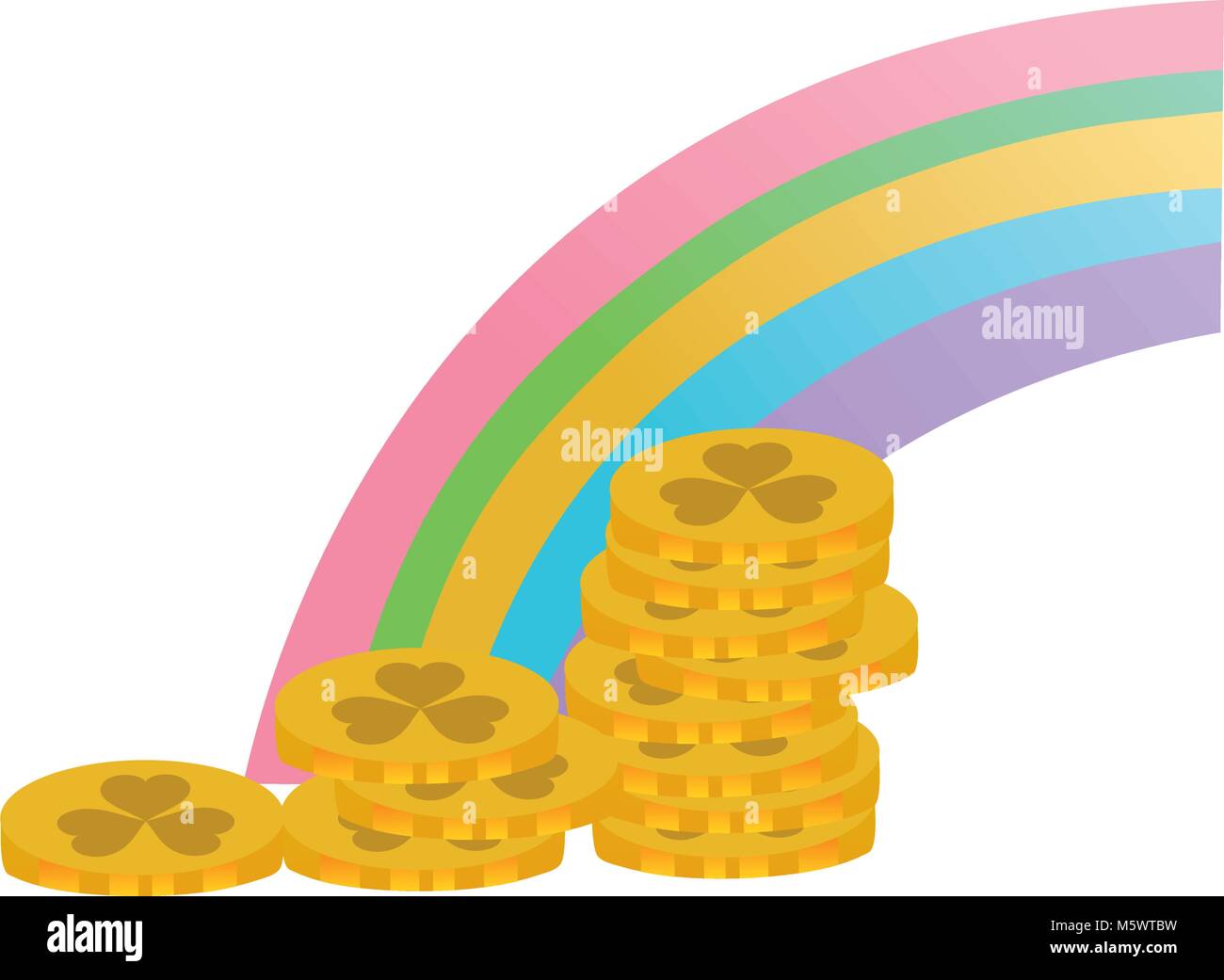 color rainbow with gold coins and clovers sign Stock Vector Image & Art ...
