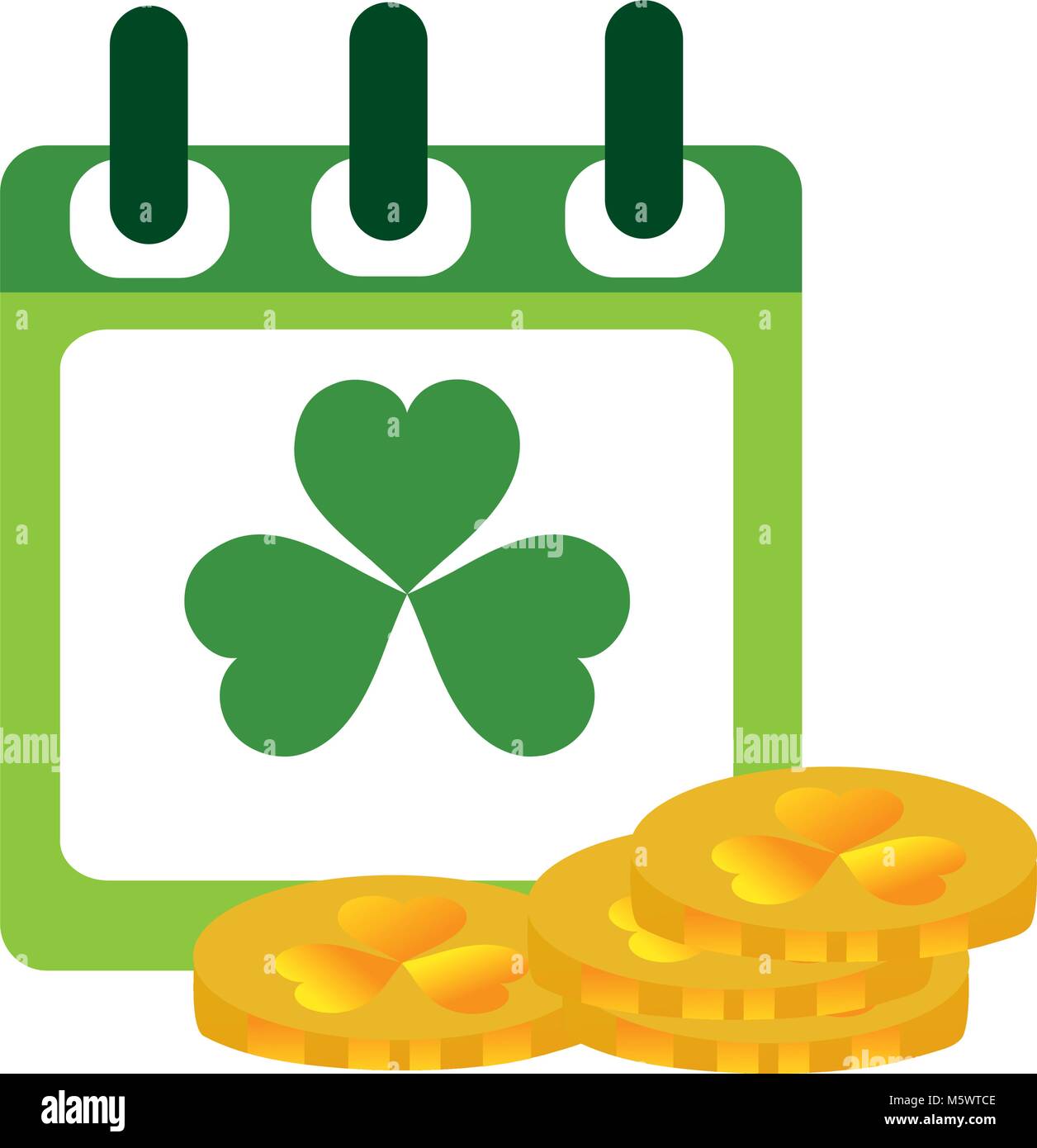 color clover inside calendar celebrate and gold coins Stock Vector ...