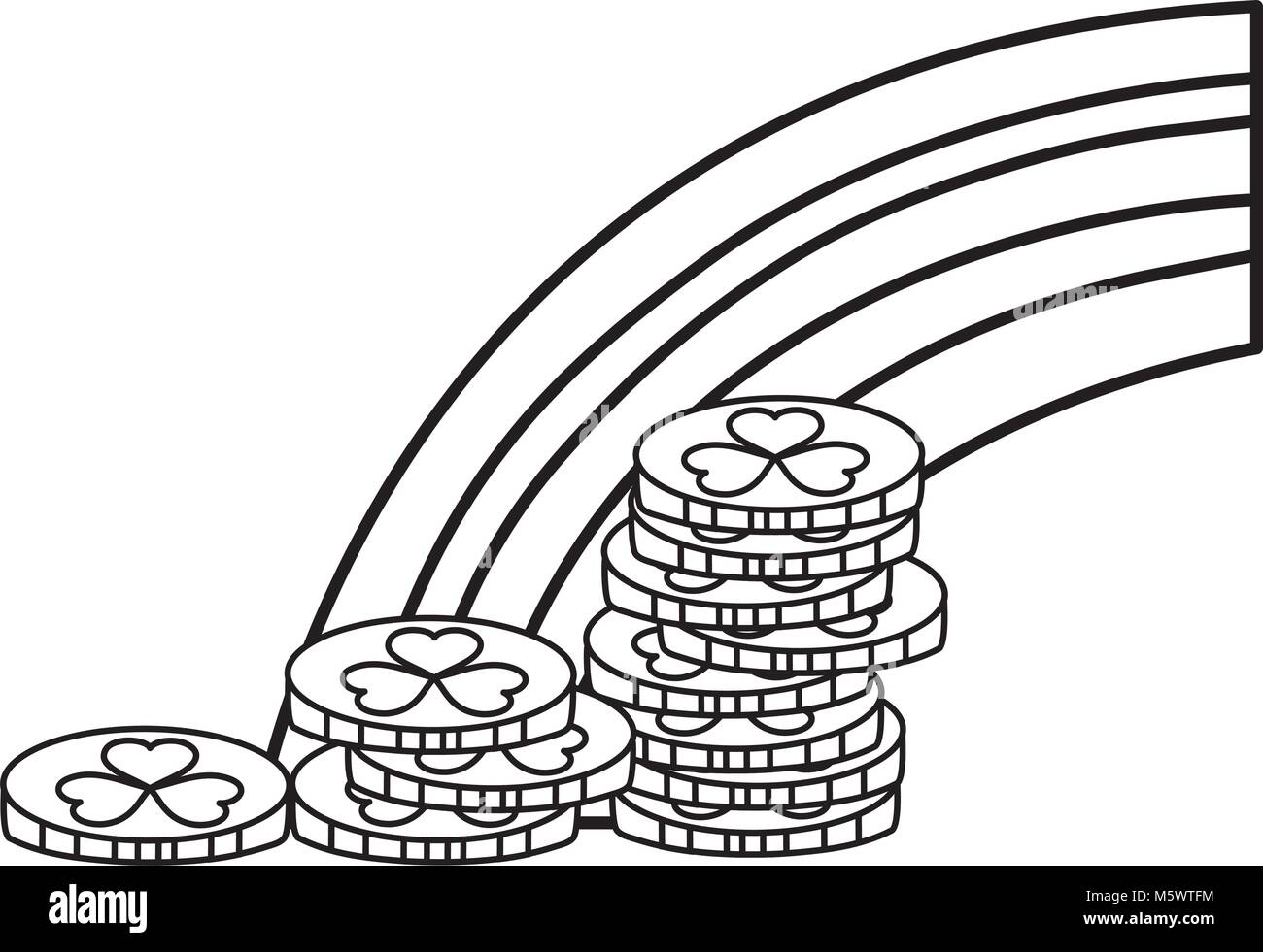 line rainbow with gold coins and clovers sign Stock Vector Image & Art ...