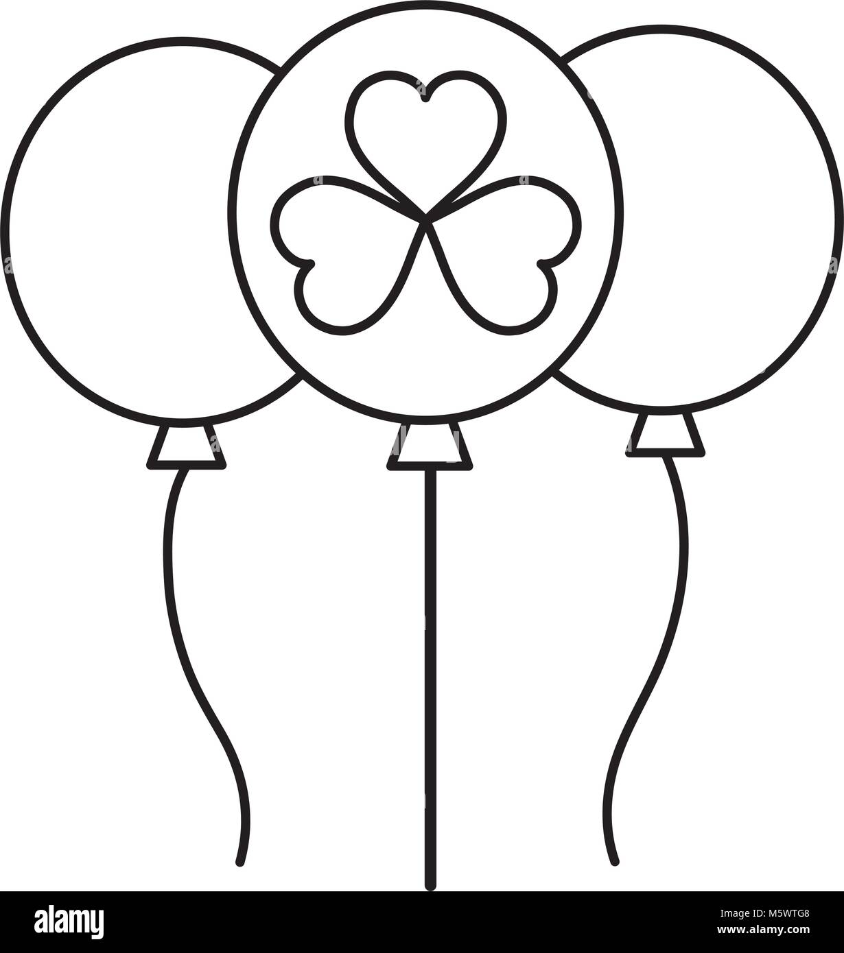 line balloons party with clover plant celebrate Stock Vector Image ...