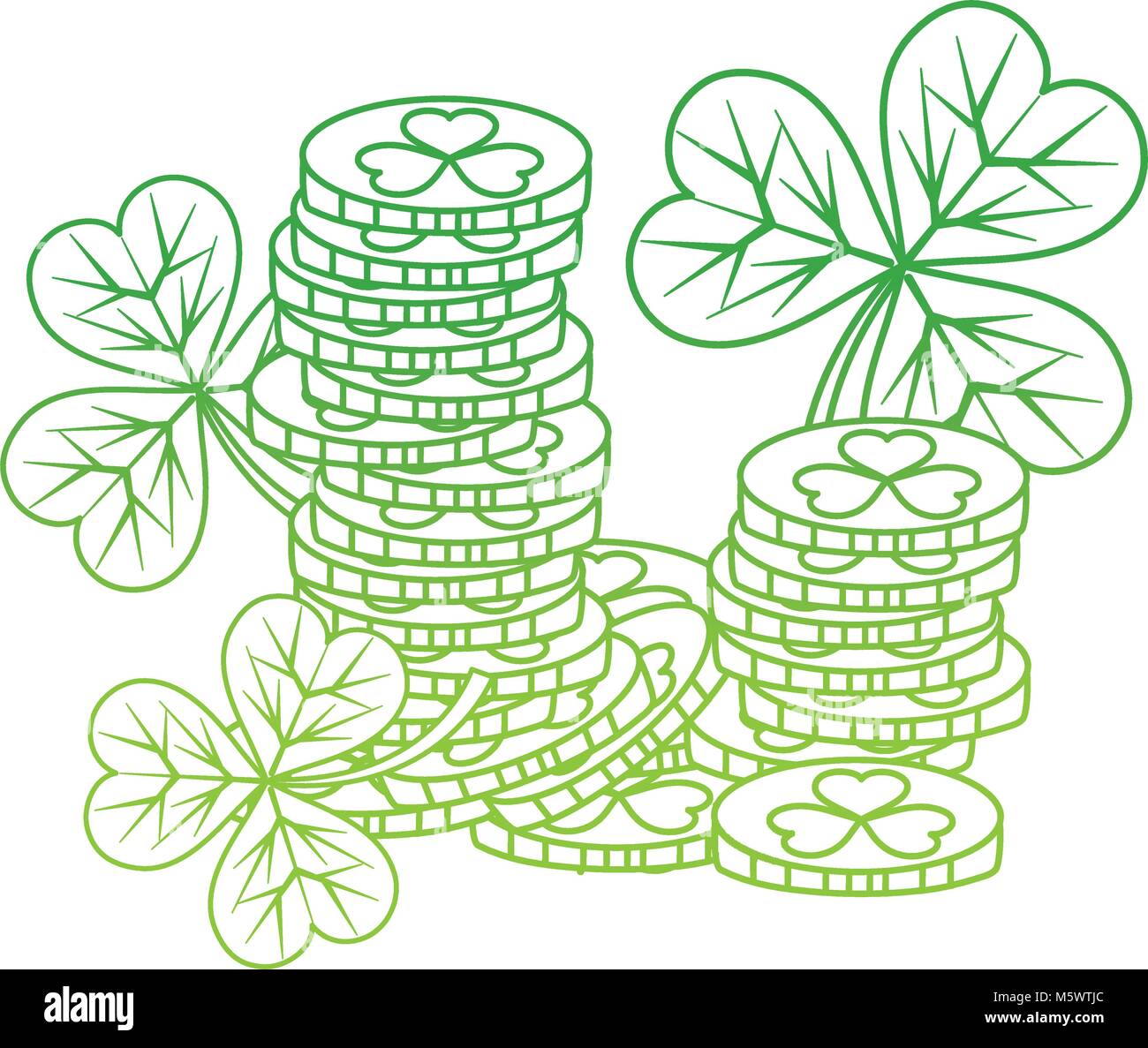 degraded line gold coins money with clovers plant Stock Vector Image ...
