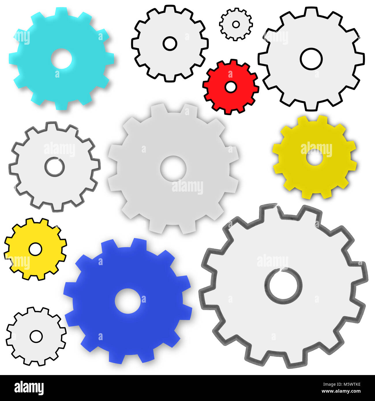 colored simple cogs and gears illustration backdrop Stock Photo - Alamy