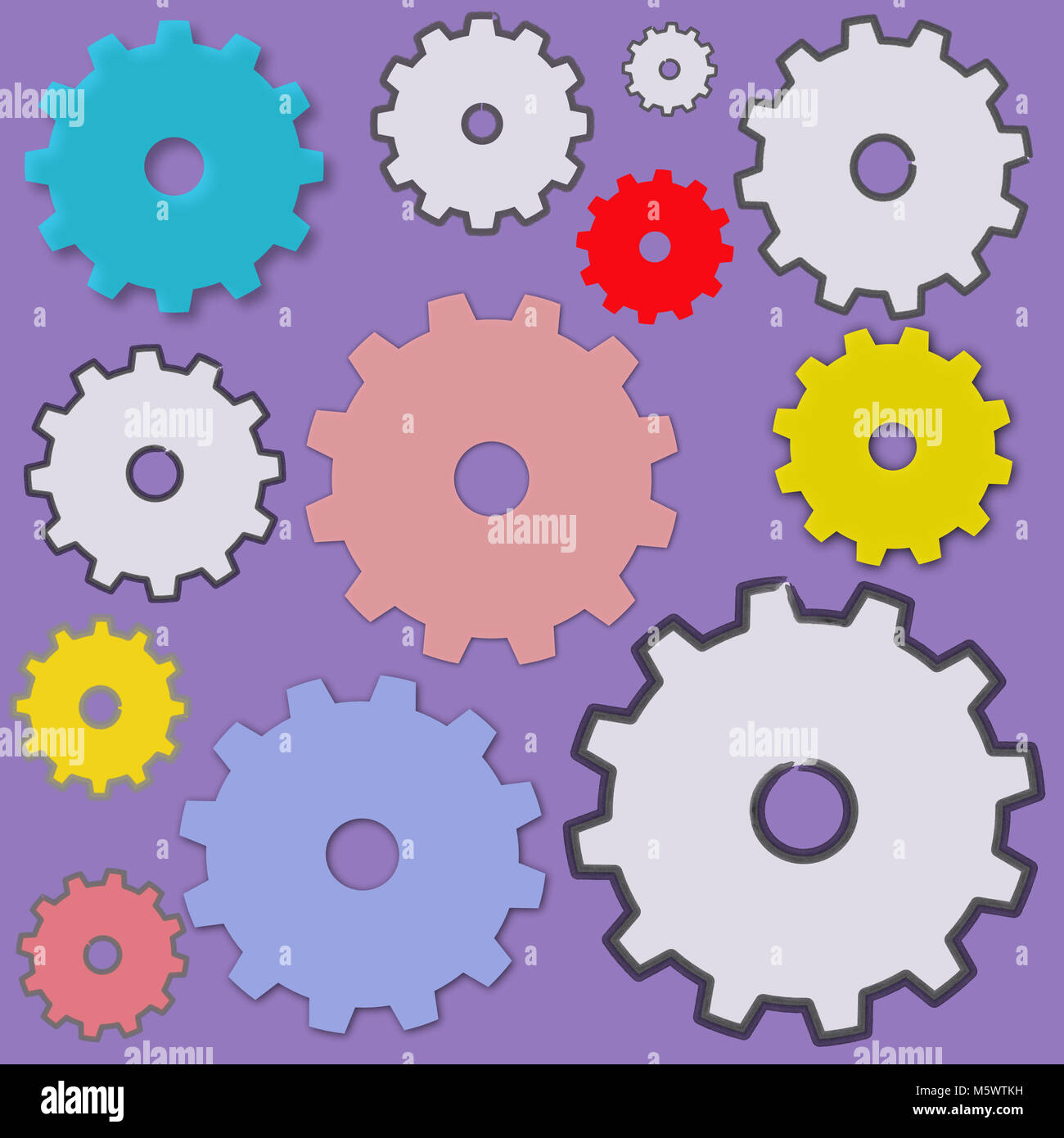 colored simple cogs and gears illustration backdrop Stock Photo - Alamy