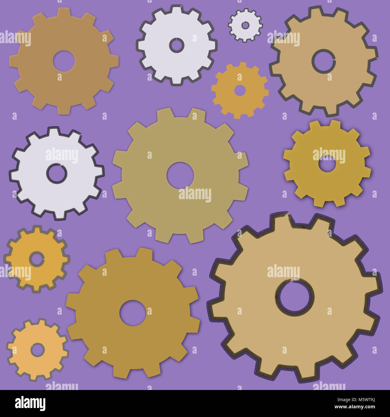 colored simple cogs and gears illustration backdrop Stock Photo - Alamy