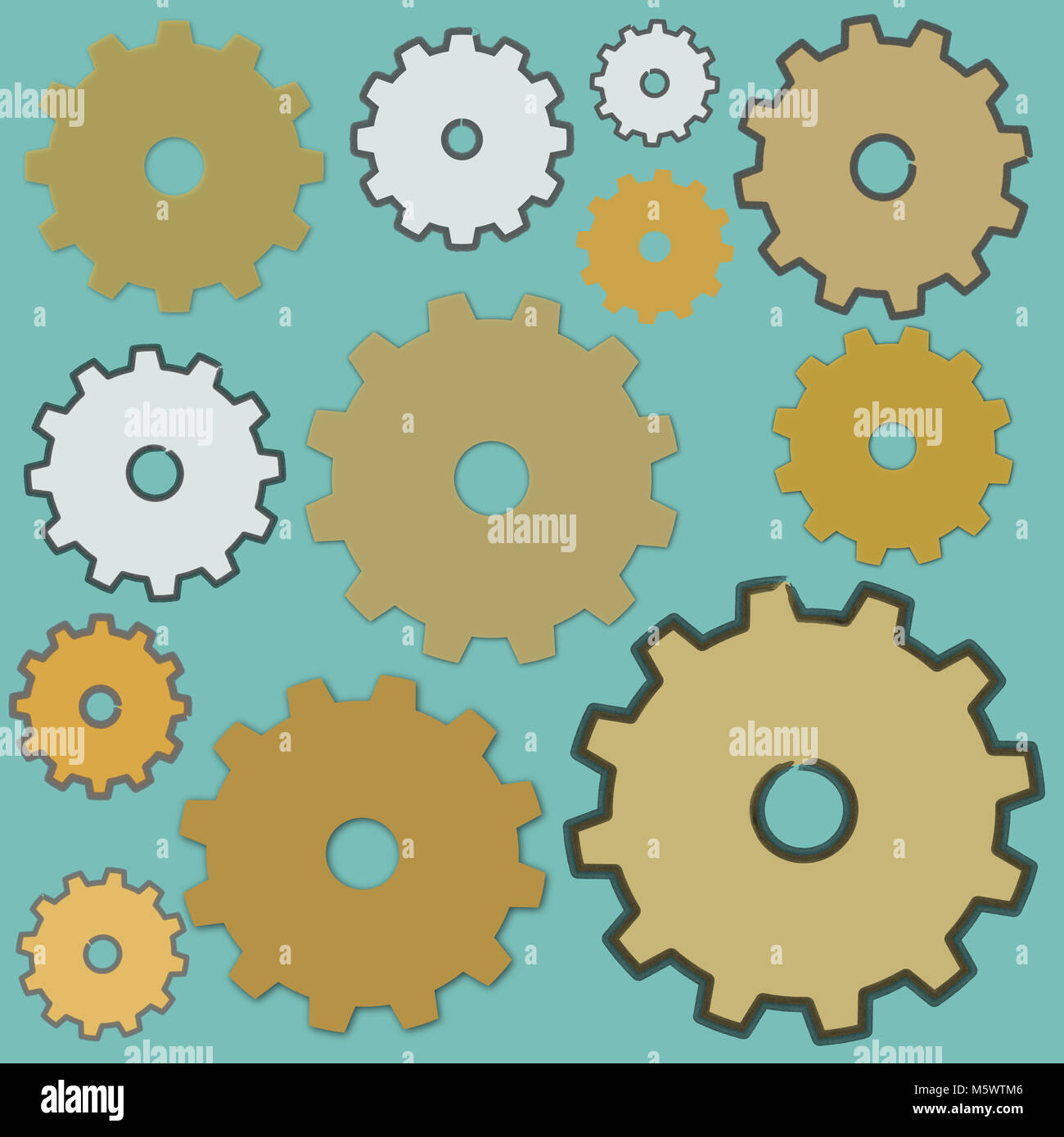 colored simple cogs and gears illustration backdrop Stock Photo - Alamy