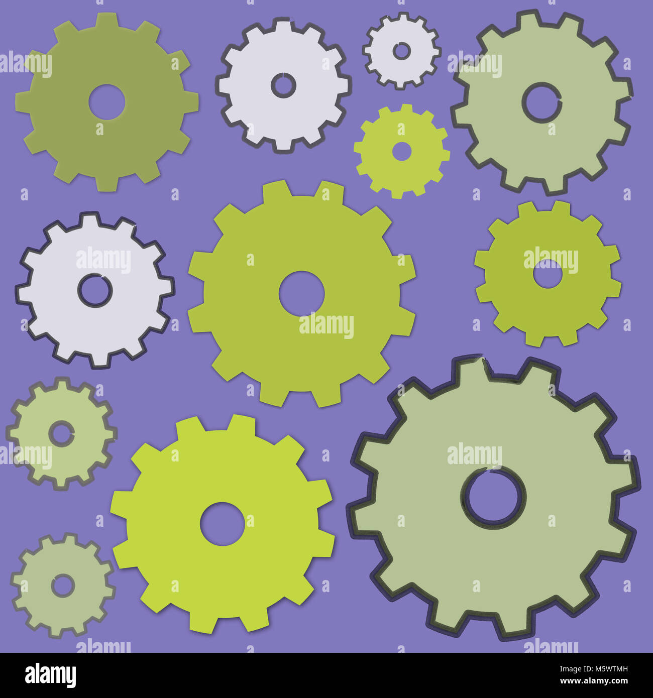 colored simple cogs and gears illustration backdrop Stock Photo - Alamy