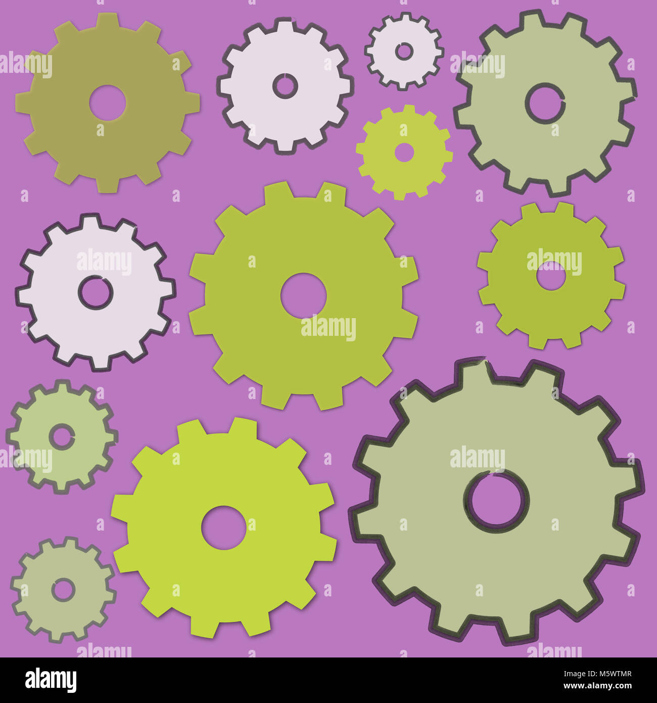 colored simple cogs and gears illustration backdrop Stock Photo - Alamy
