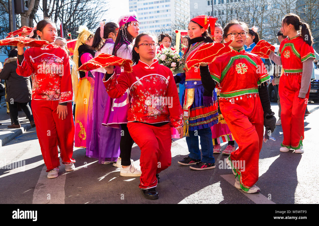 Paris, France - February 25, 2018: Chinese performers in traditional ...