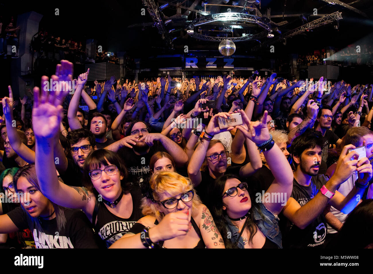 BARCELONA - OCT 14: The crowd in a concert at Razzmatazz Club on ...