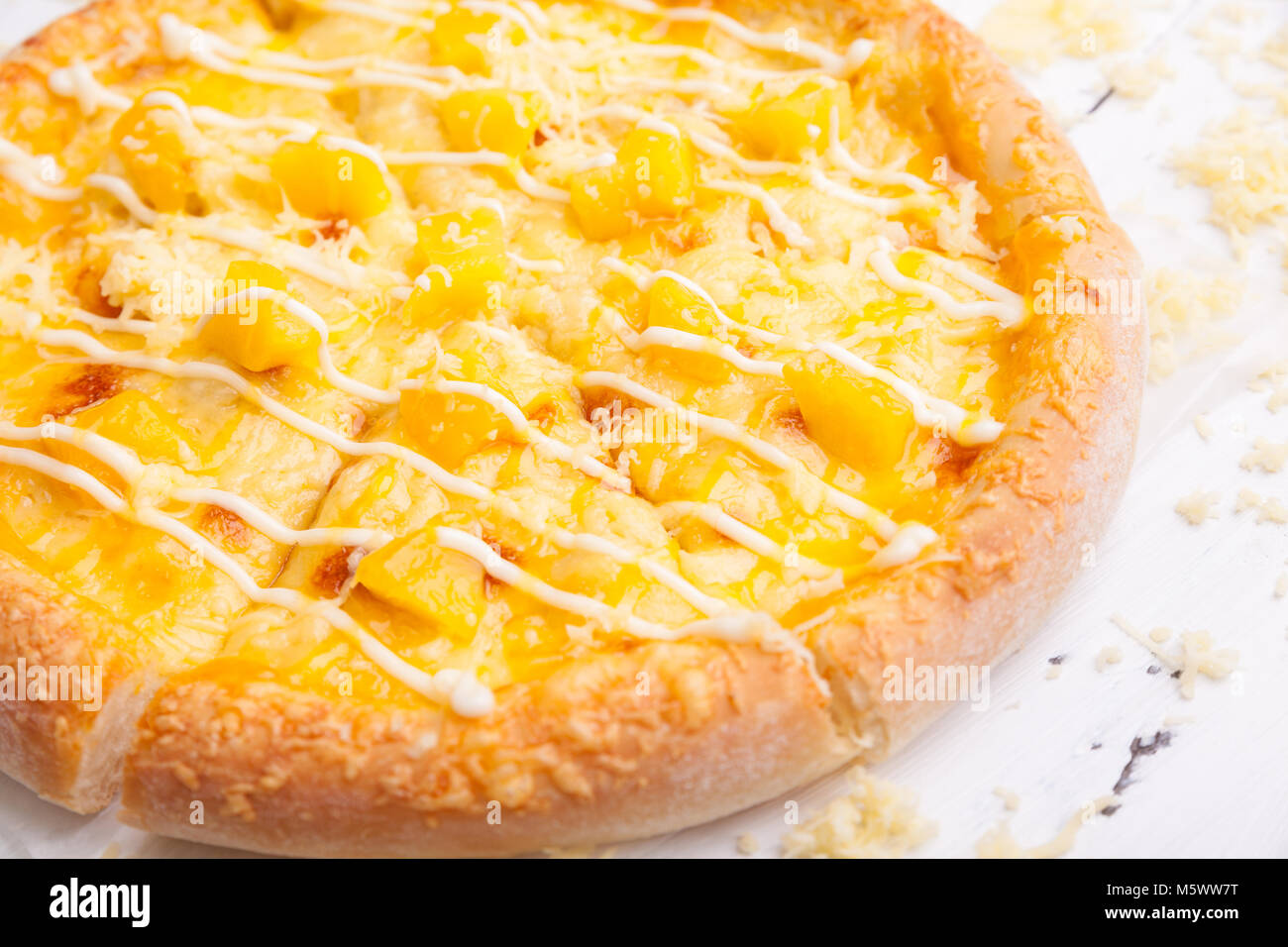 Pizza on the white table Stock Photo - Alamy
