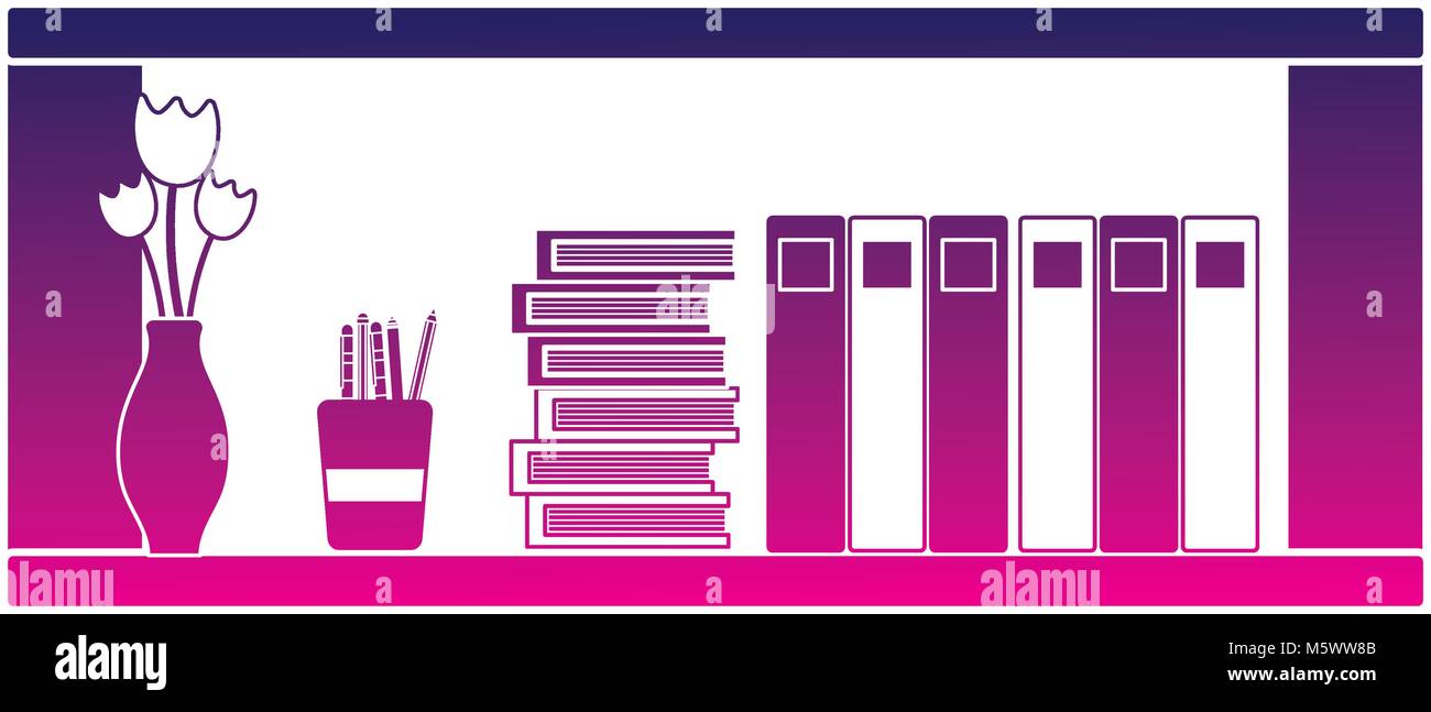 silhouette office shelf with books and folders documents Stock Vector ...