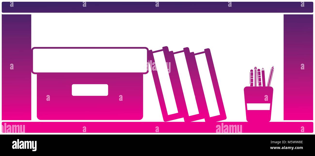 silhouette office wood shelf with books and box archive Stock Vector ...