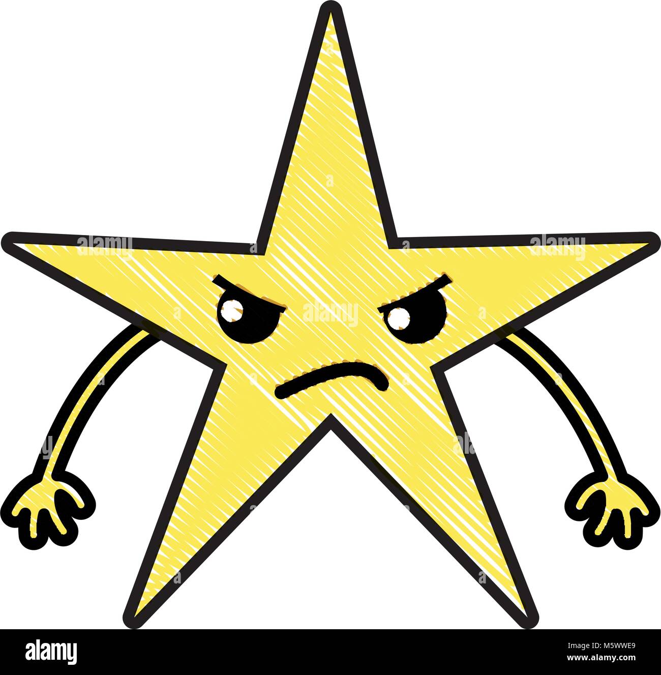 grated angry shiny star kawaii with arms vector illustration Stock ...